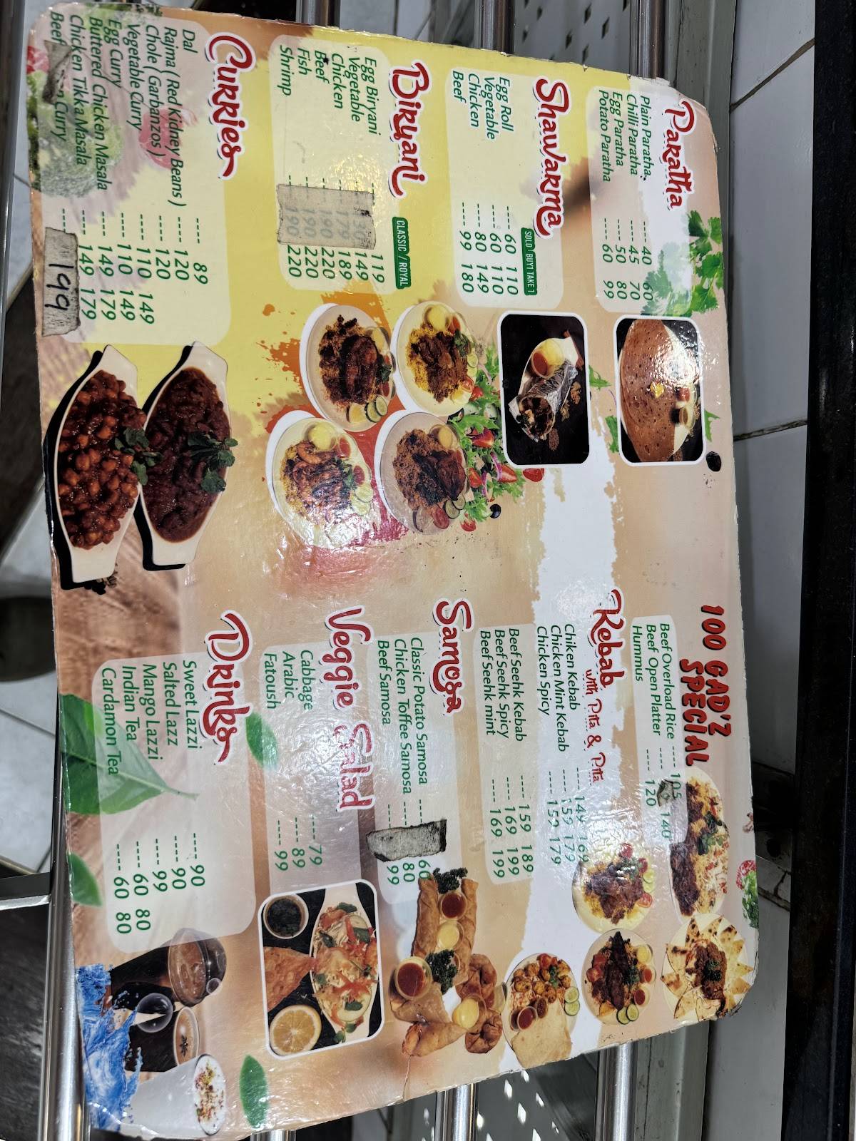 Menu at 100 Gad'z Parathas Biryanis and Kebab (Gateway Mall) restaurant ...