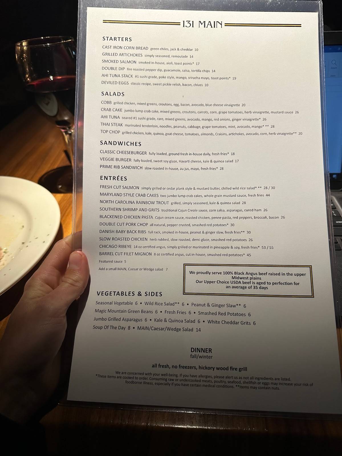 Menu at 131 MAIN Restaurant, Charlotte, Fairview Rd #100