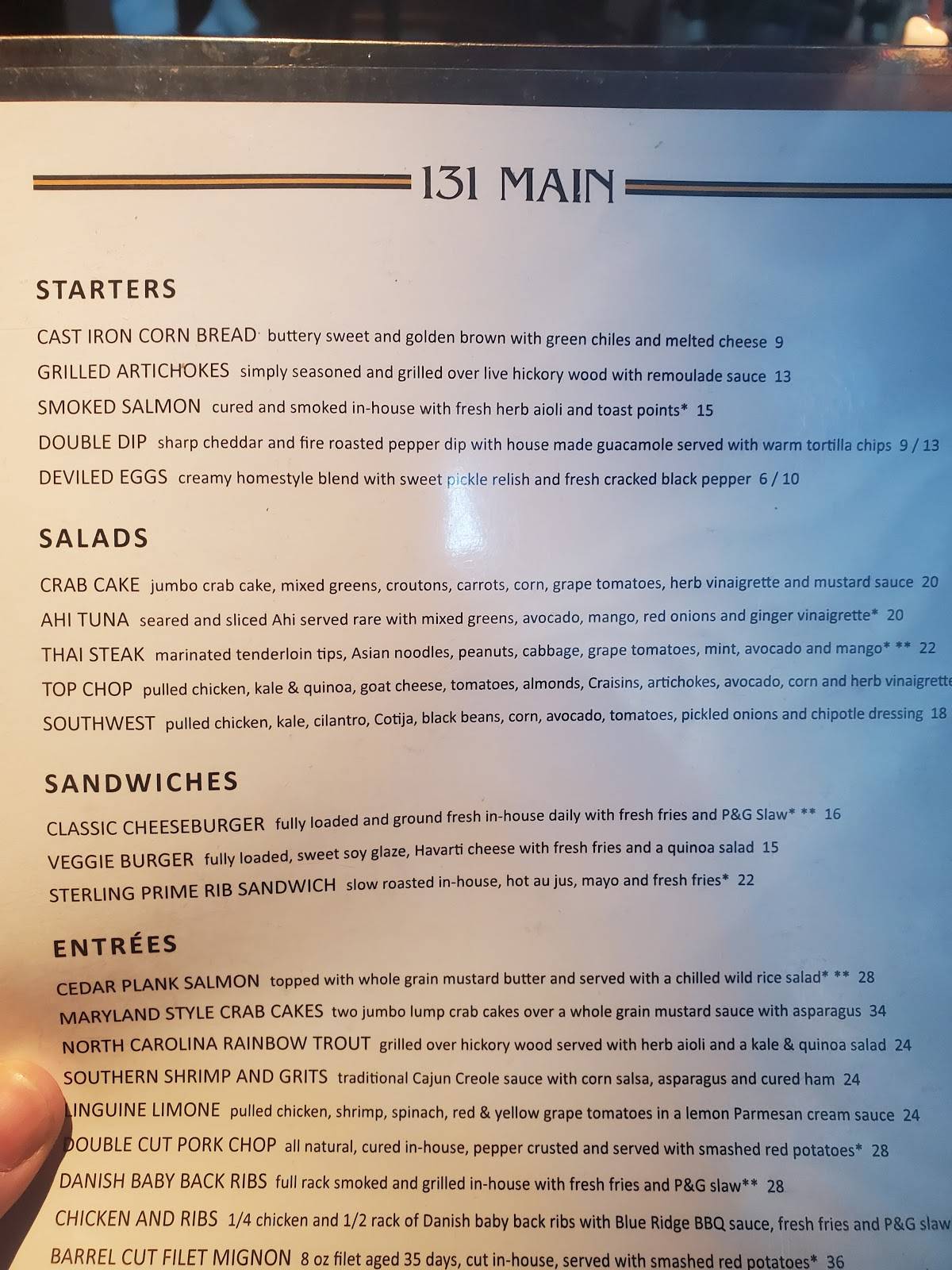 Menu at 131 MAIN Restaurant, Charlotte, Fairview Rd #100