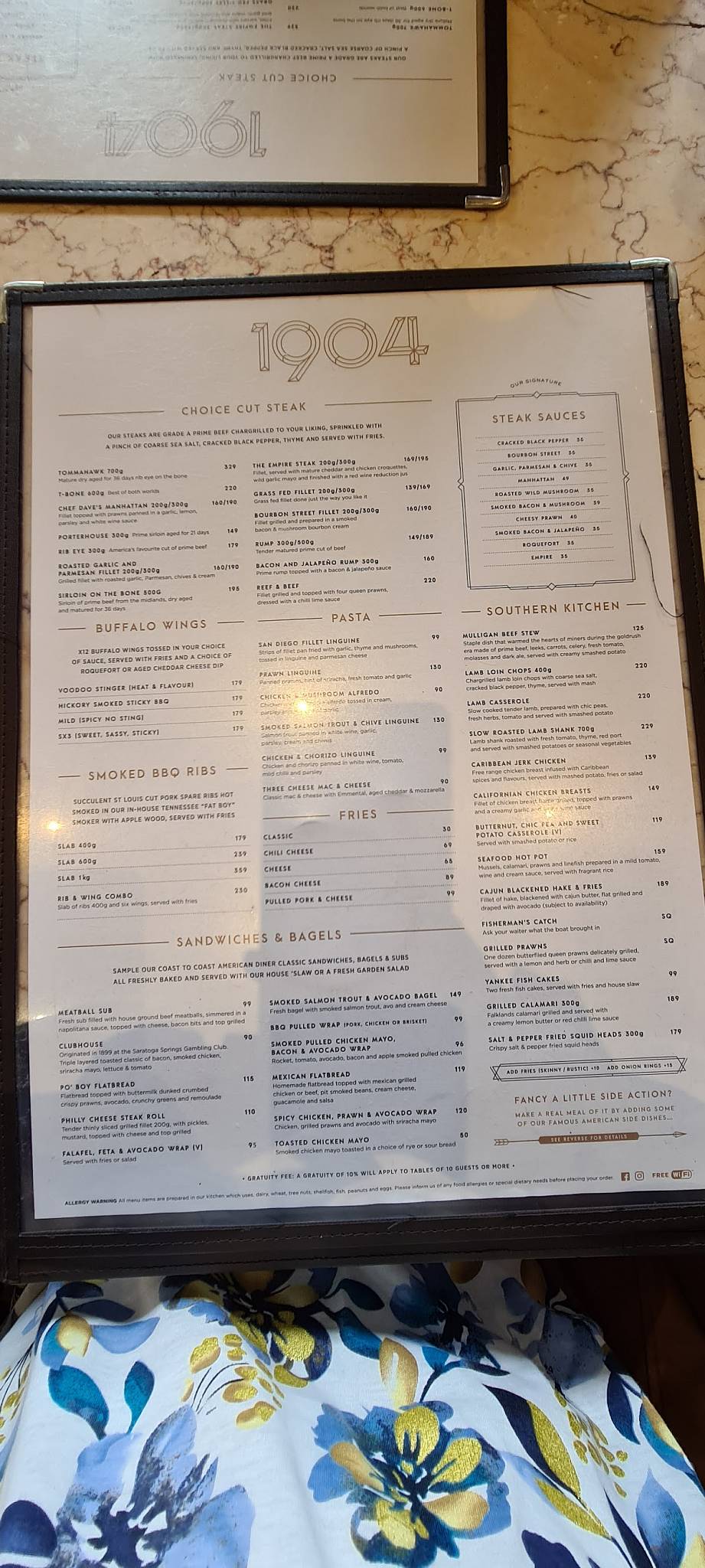 Menu at 1904 Bistro Américain restaurant, Kloof