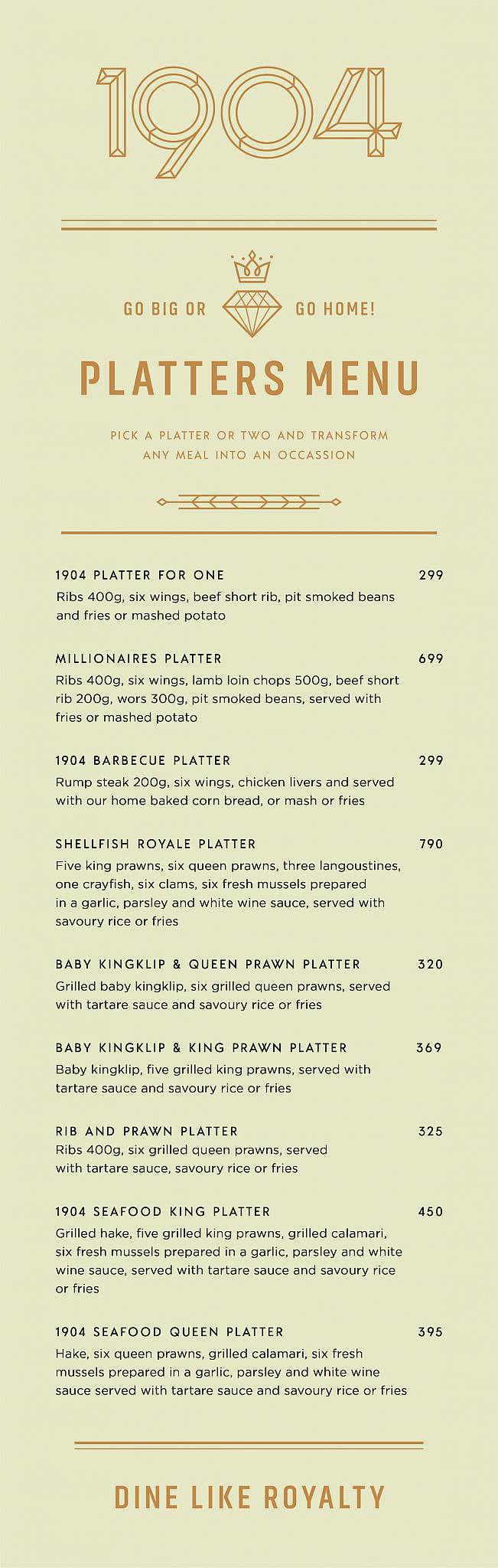 Menu at 1904 Bistro Américain restaurant, Kloof