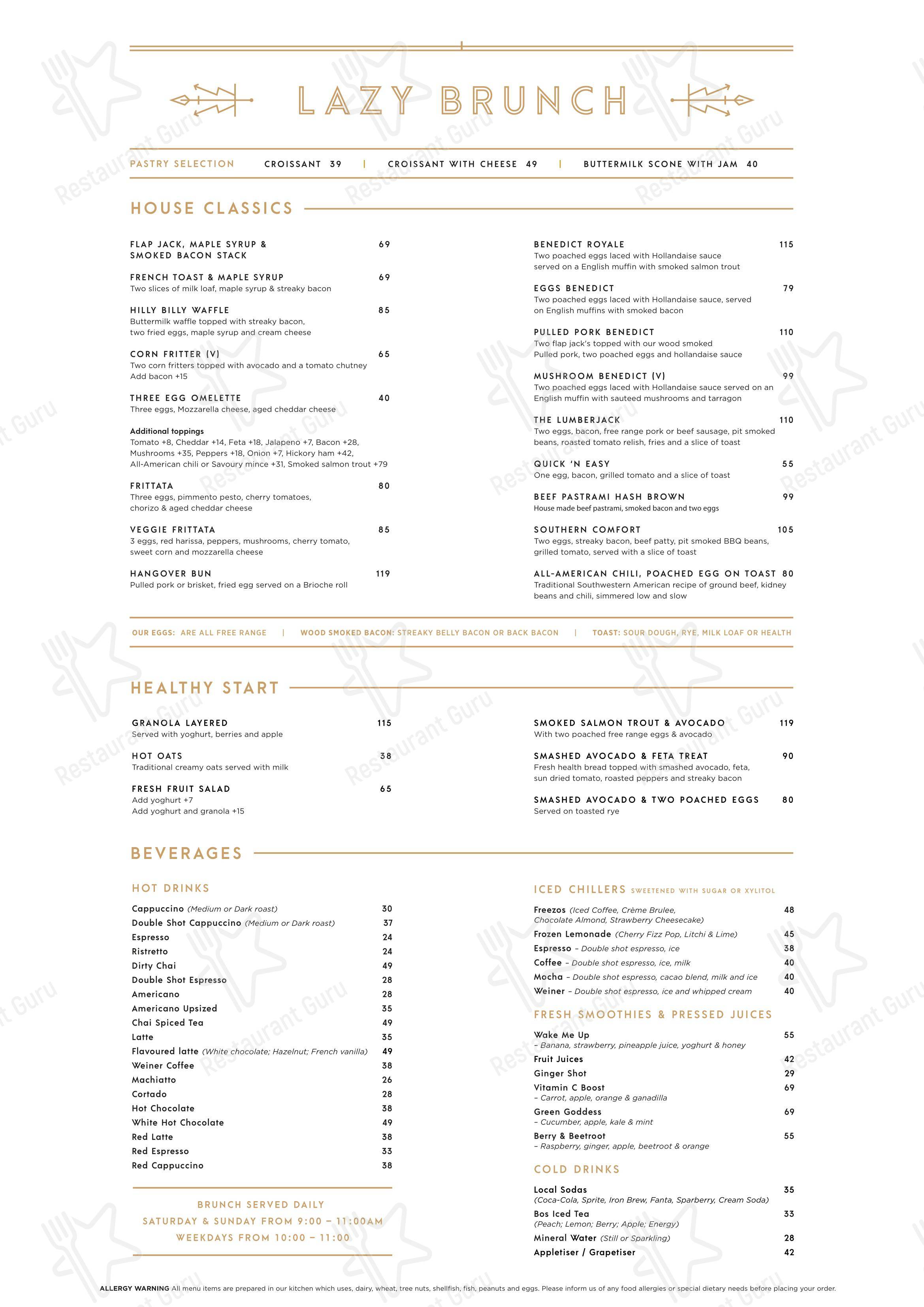 Menu at 1904 Bistro Américain restaurant, Kloof