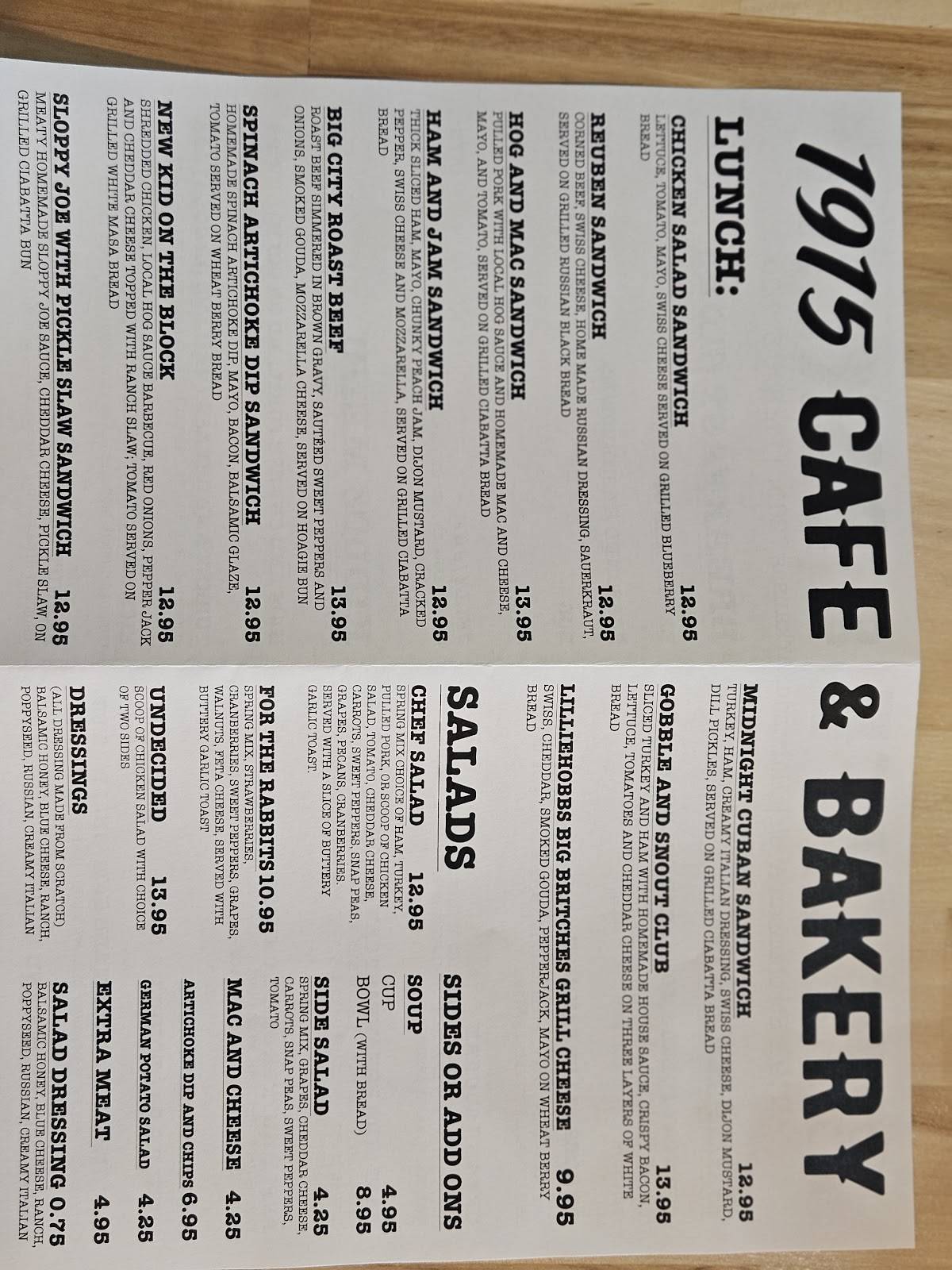 Menu at 1915 Cafe & Bakery, Harrison