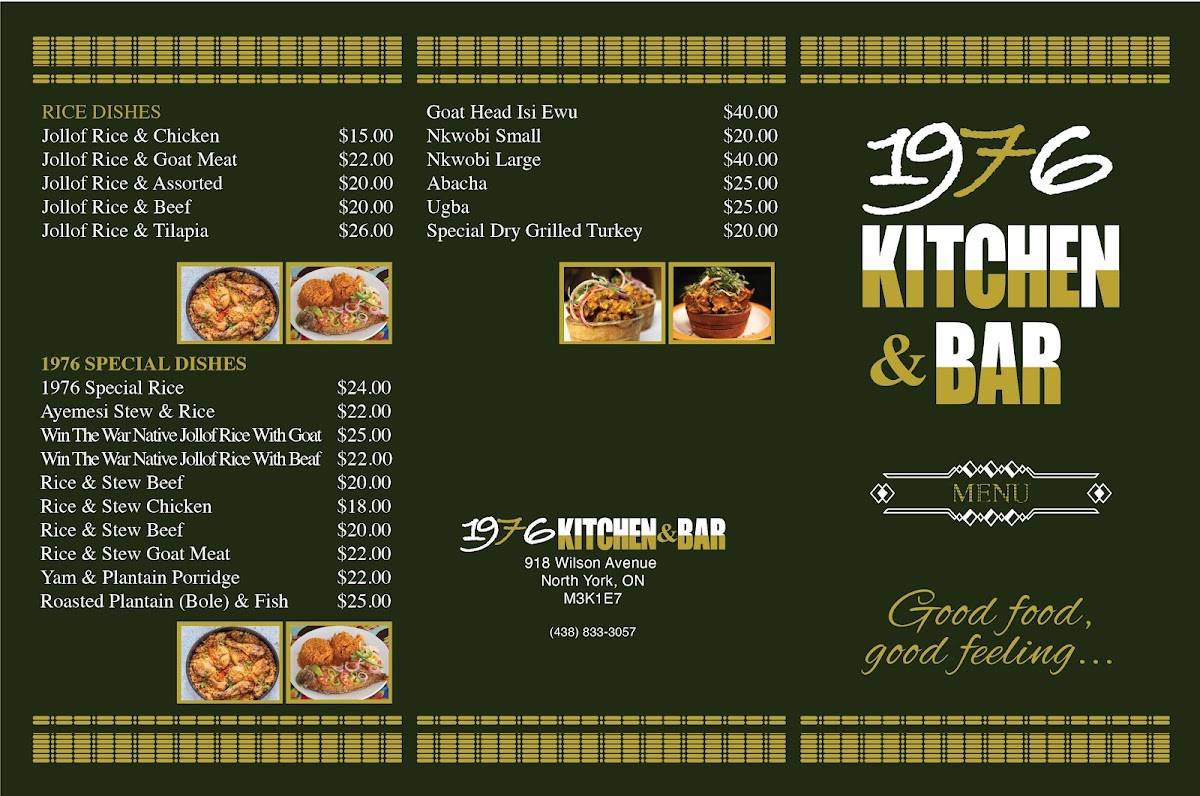 Menu at 1976 KITCHEN & BAR, Toronto