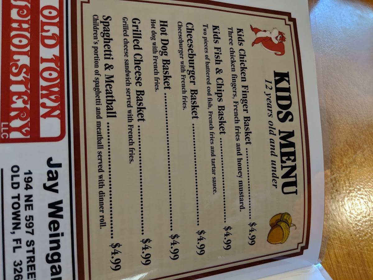 Menu at 1998 Grill restaurant, Chiefland
