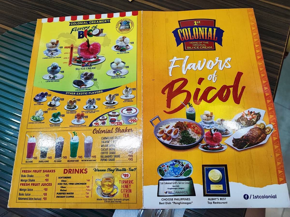 Menu at 1st Colonial Grill restaurant, Legazpi City, 4QW2+62M
