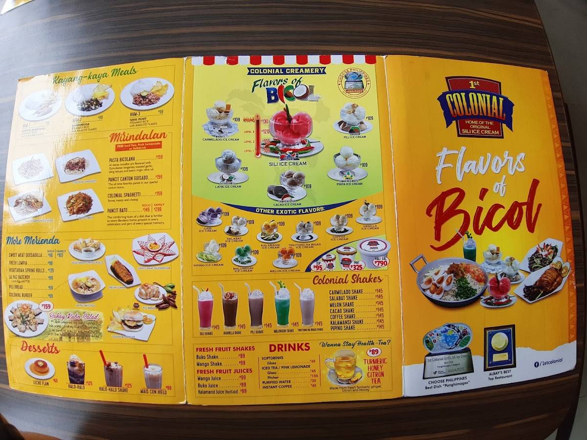 Menu at 1st Colonial Grill restaurant, Legazpi City, 4QW2+62M
