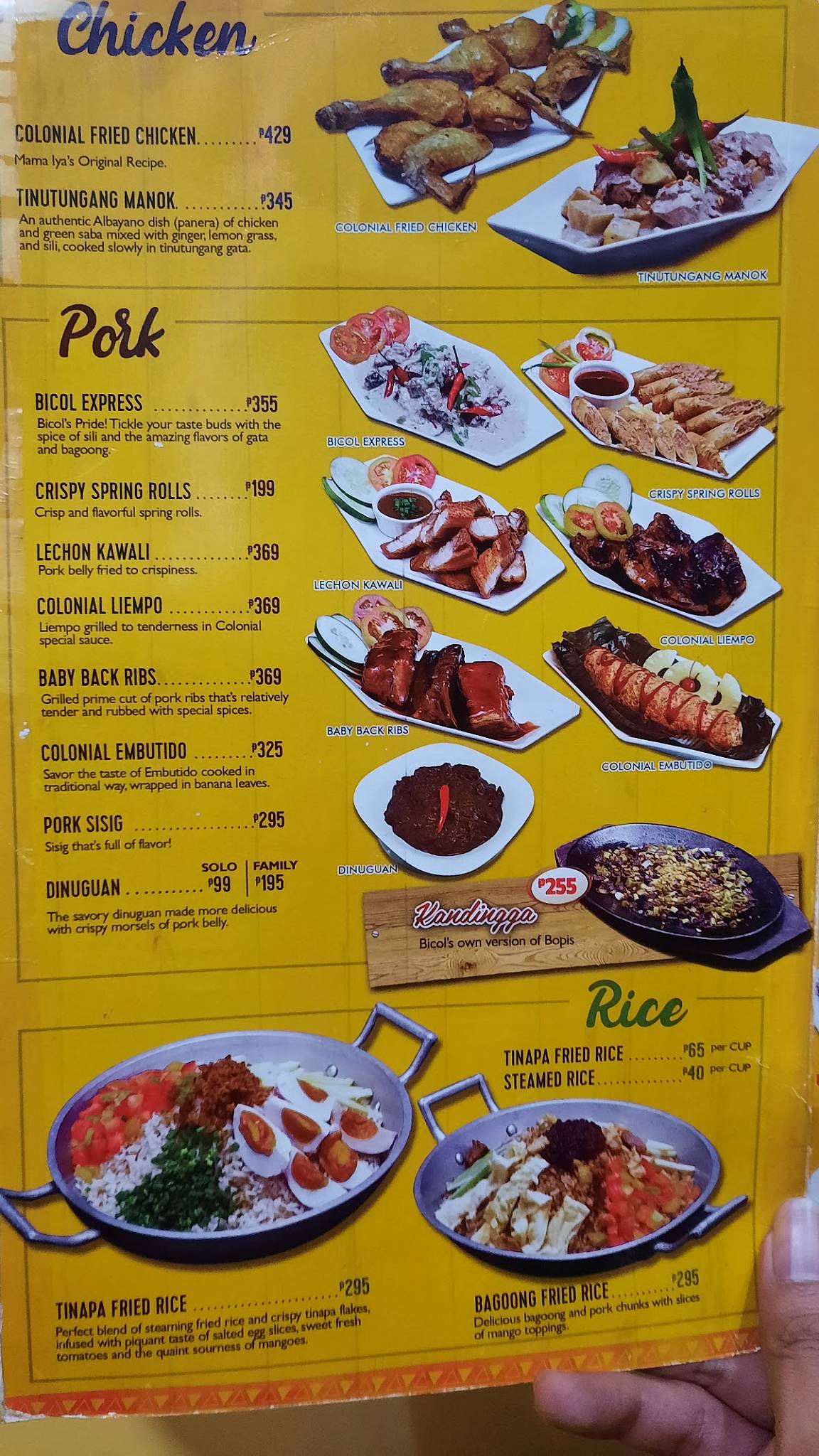 Menu at 1st Colonial Grill restaurant, Legazpi City, 4QW2+62M