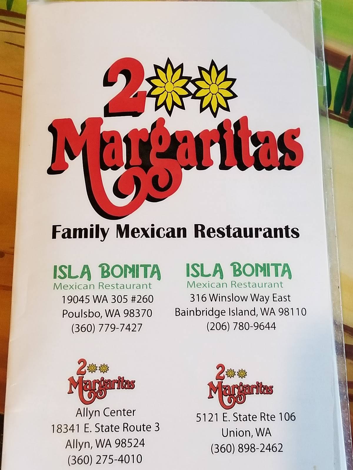Menu at 2 Margaritas Family Restaurant, Allyn-Grapeview