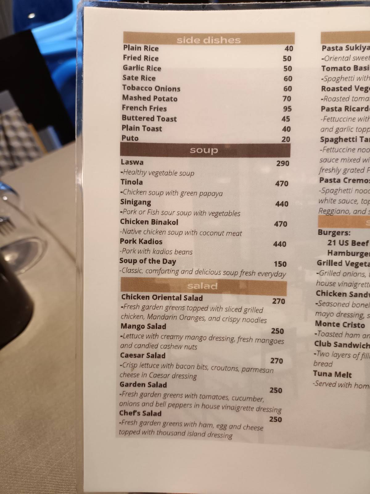 Menu at 21 Restaurant, Bacolod, 21 Lacson St
