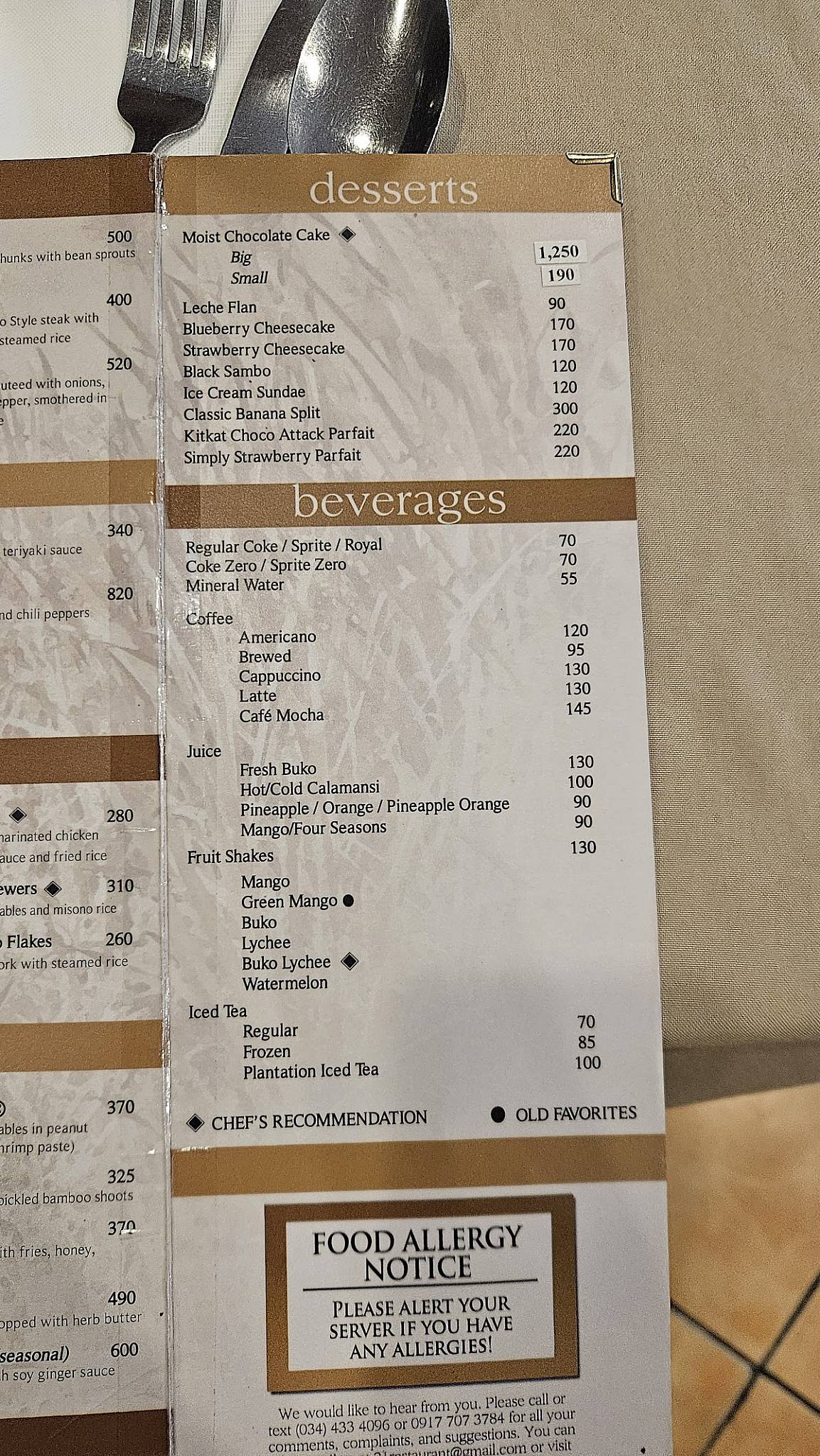 Menu at 21 Restaurant, Bacolod, 21 Lacson St