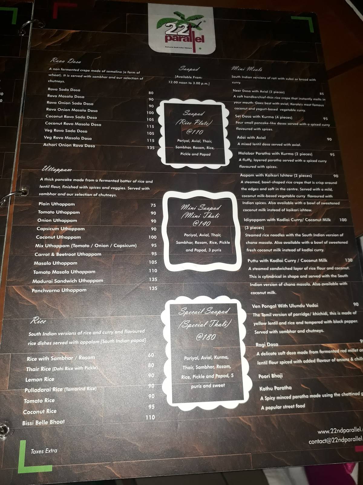 Menu at 22nd Parallel, Vadodara, First Floor Tapan Building Jetalpur ...