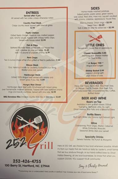 Menu at 252 Grill restaurant, Hertford