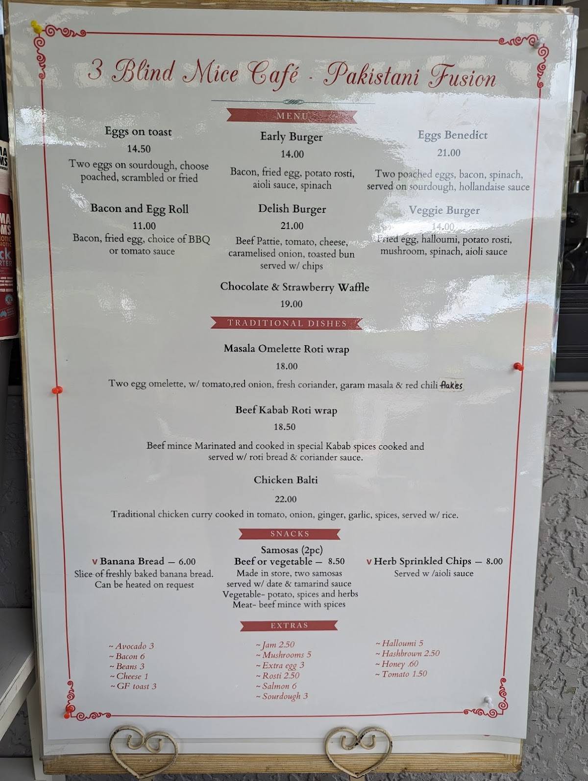 Menu at 3 Blind Mice Cafe, Sandgate