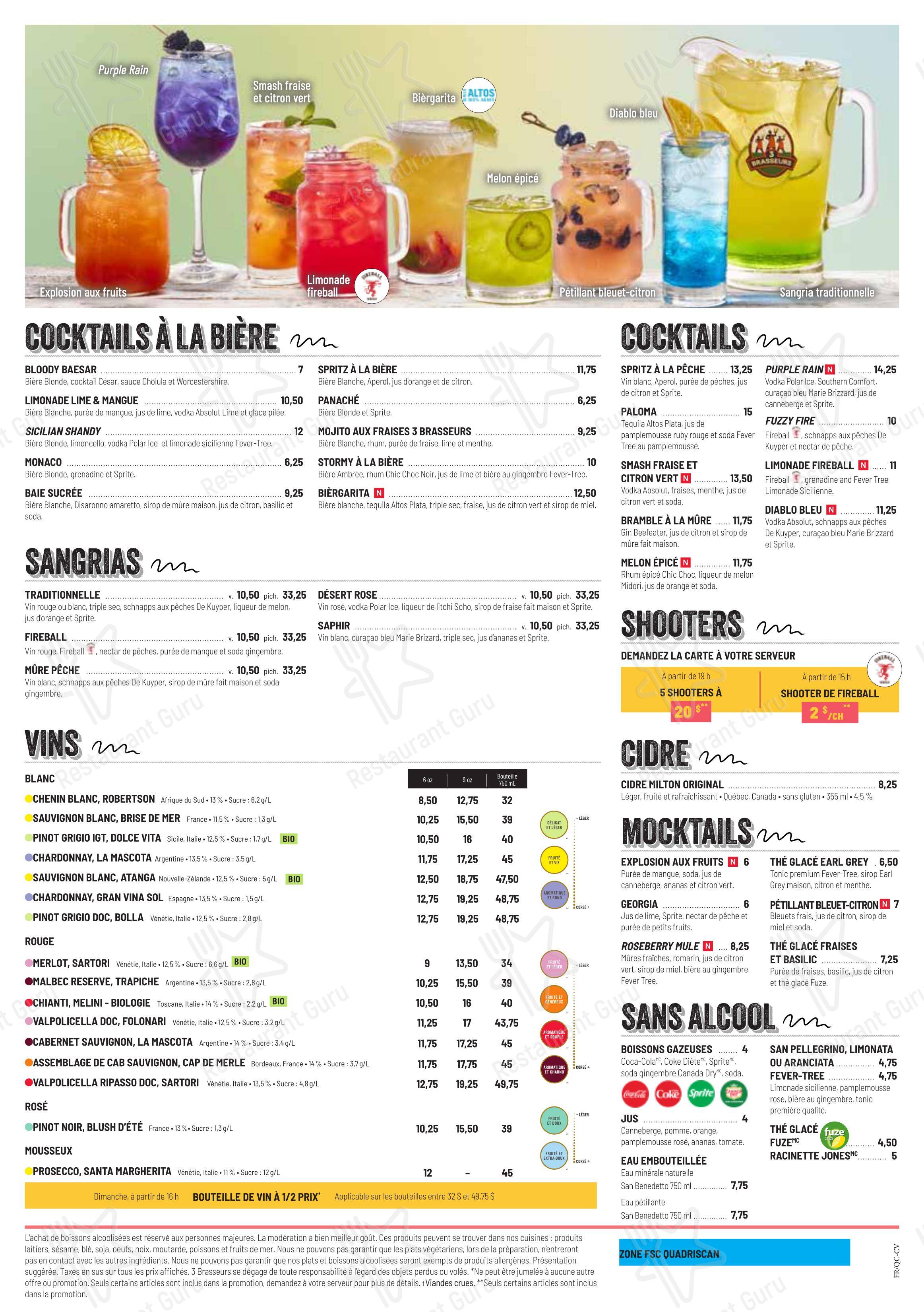 Menu au 3 Brasseurs - Dix30 Brossard pub et bar, Brossard, Bd du Quartier