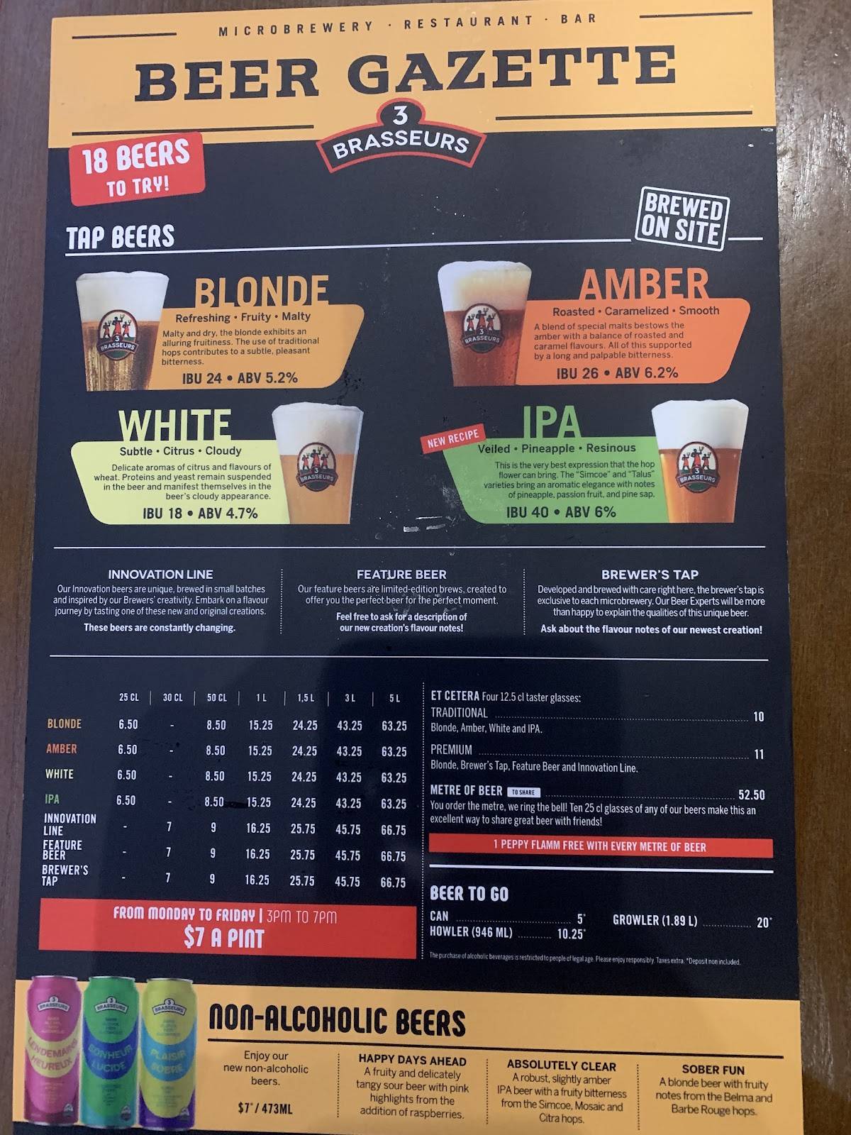 Menu at 3 Brasseurs - Sparks pub & bar, Ottawa, 240 Sparks St. Local C215