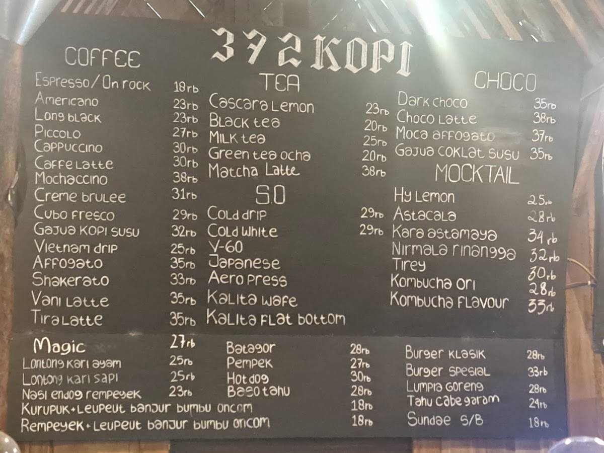 Carta del restaurante 372 Kopi Kolmas, Cimahi