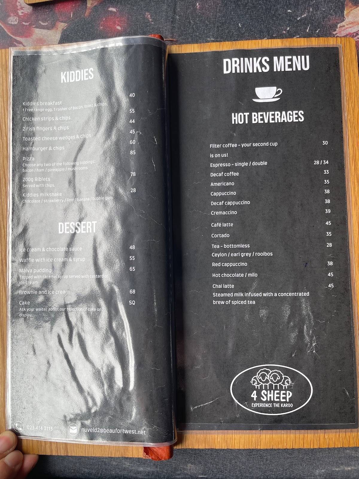 Menu at 4 Sheep Restaurant Deli and Convenience Store, Beaufort West