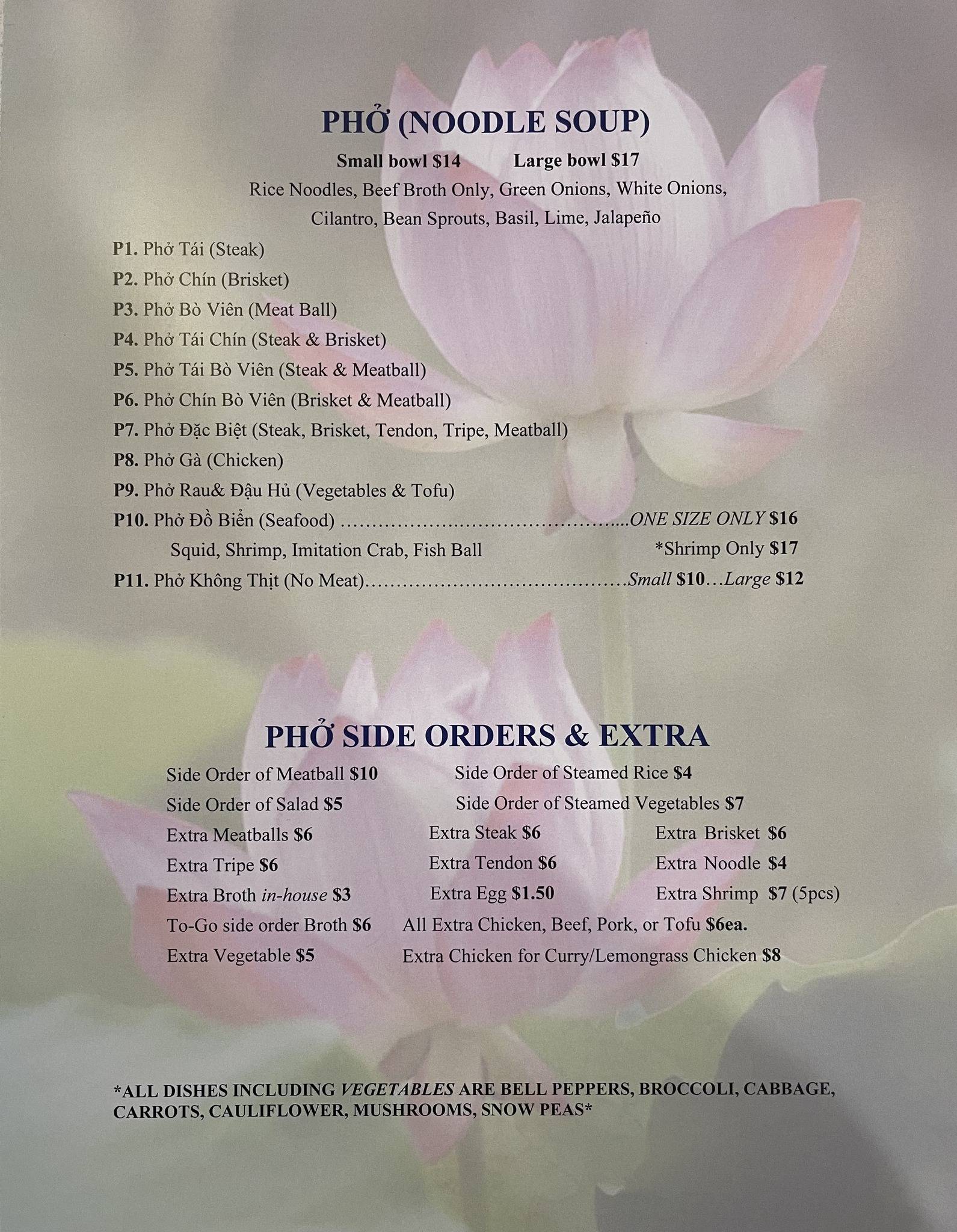 Menu at 4 Sisters Pho restaurant, Bremerton