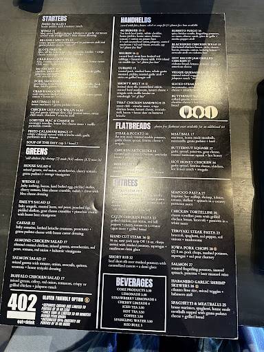 Menu at 402 Eat + Drink pub & bar, Omaha