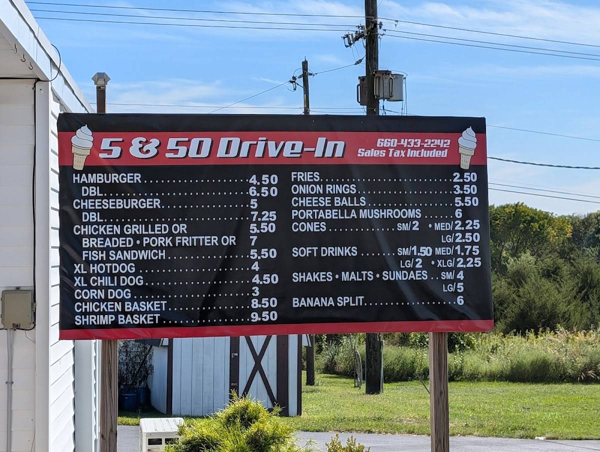 Menu at 5 & 50 Drive-In restaurant, Tipton