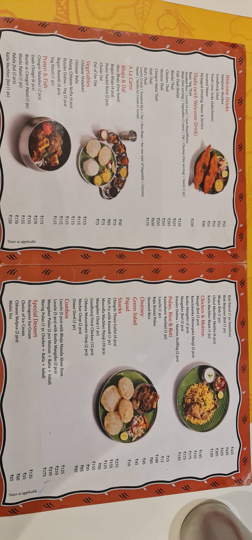 Menu at 6 Ballygunge Place Thali, Kolkata, 11/16