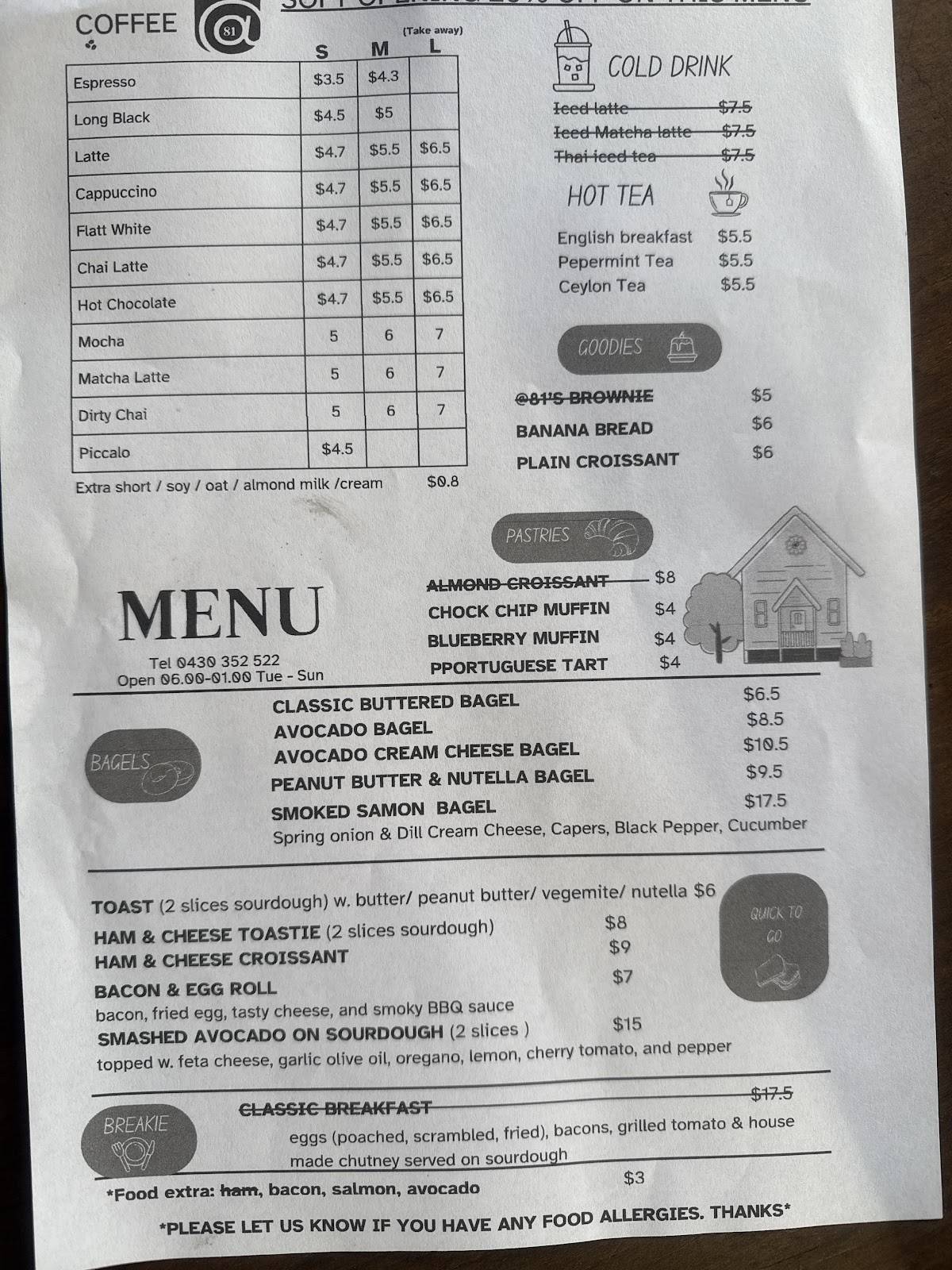 Menu at @81 Coffee & Thai food restaurant, Nanango