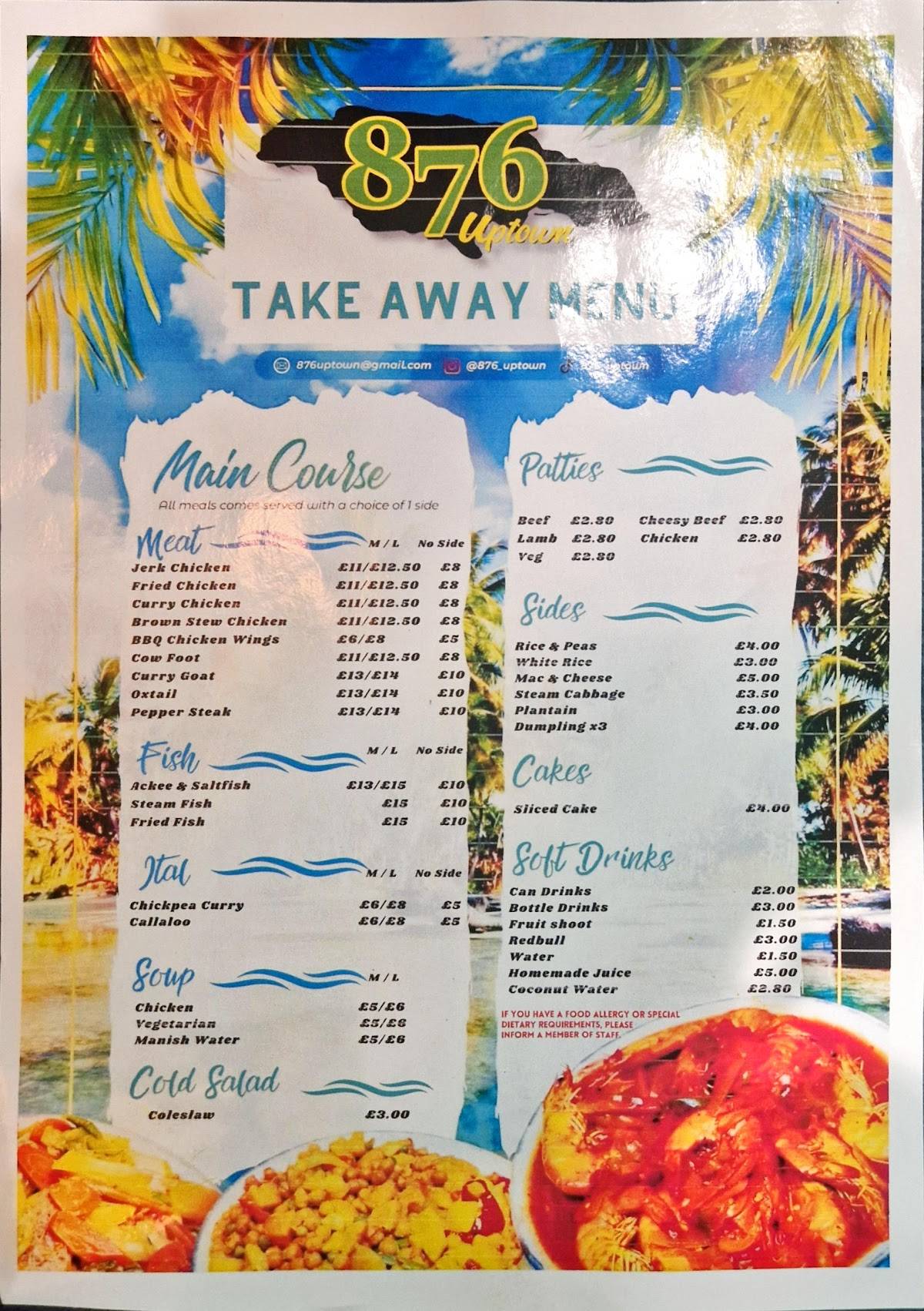 Menu at 876 Uptown restaurant, Croydon