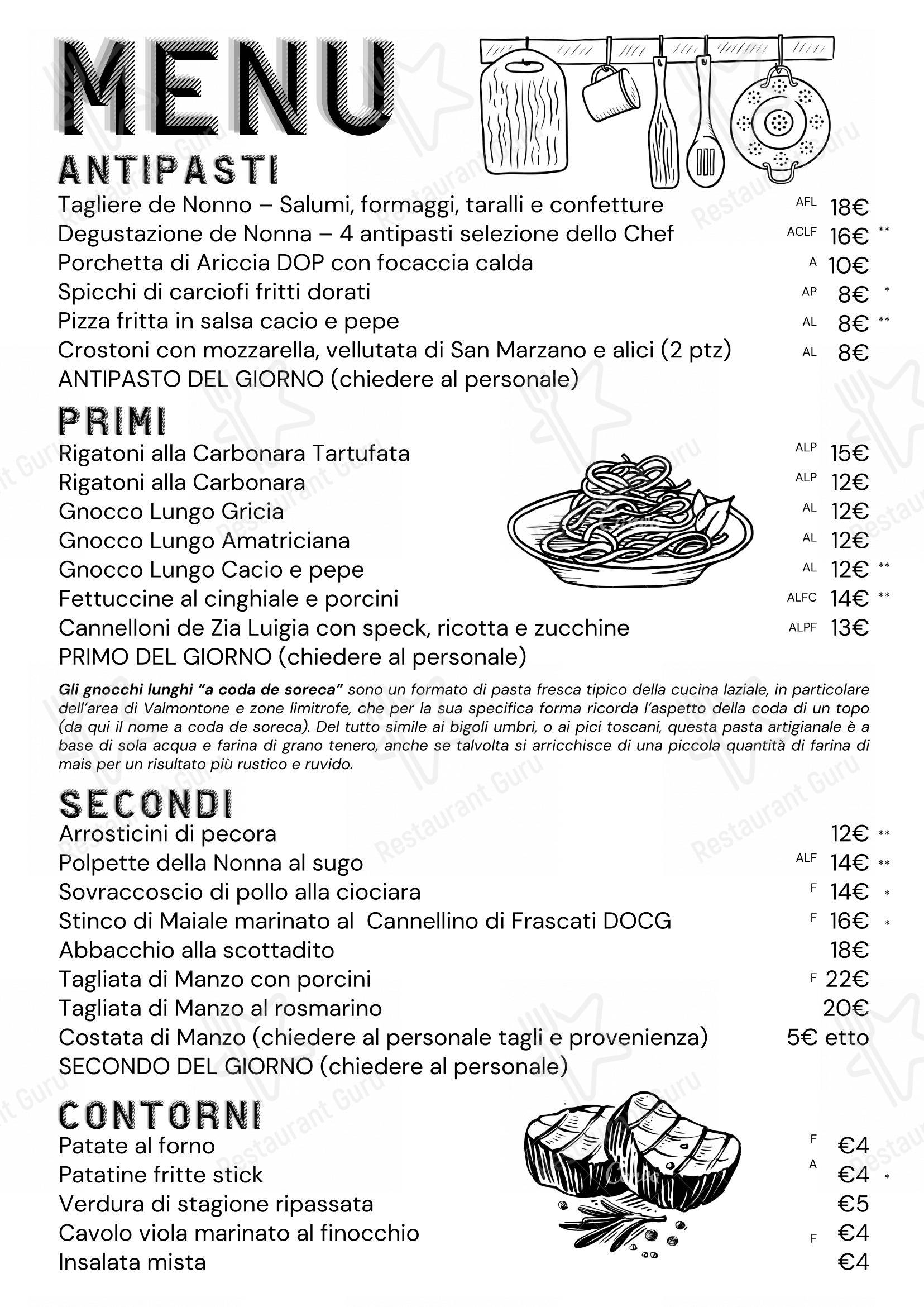 Menu at A Casa De Nonna restaurant, Colleferro
