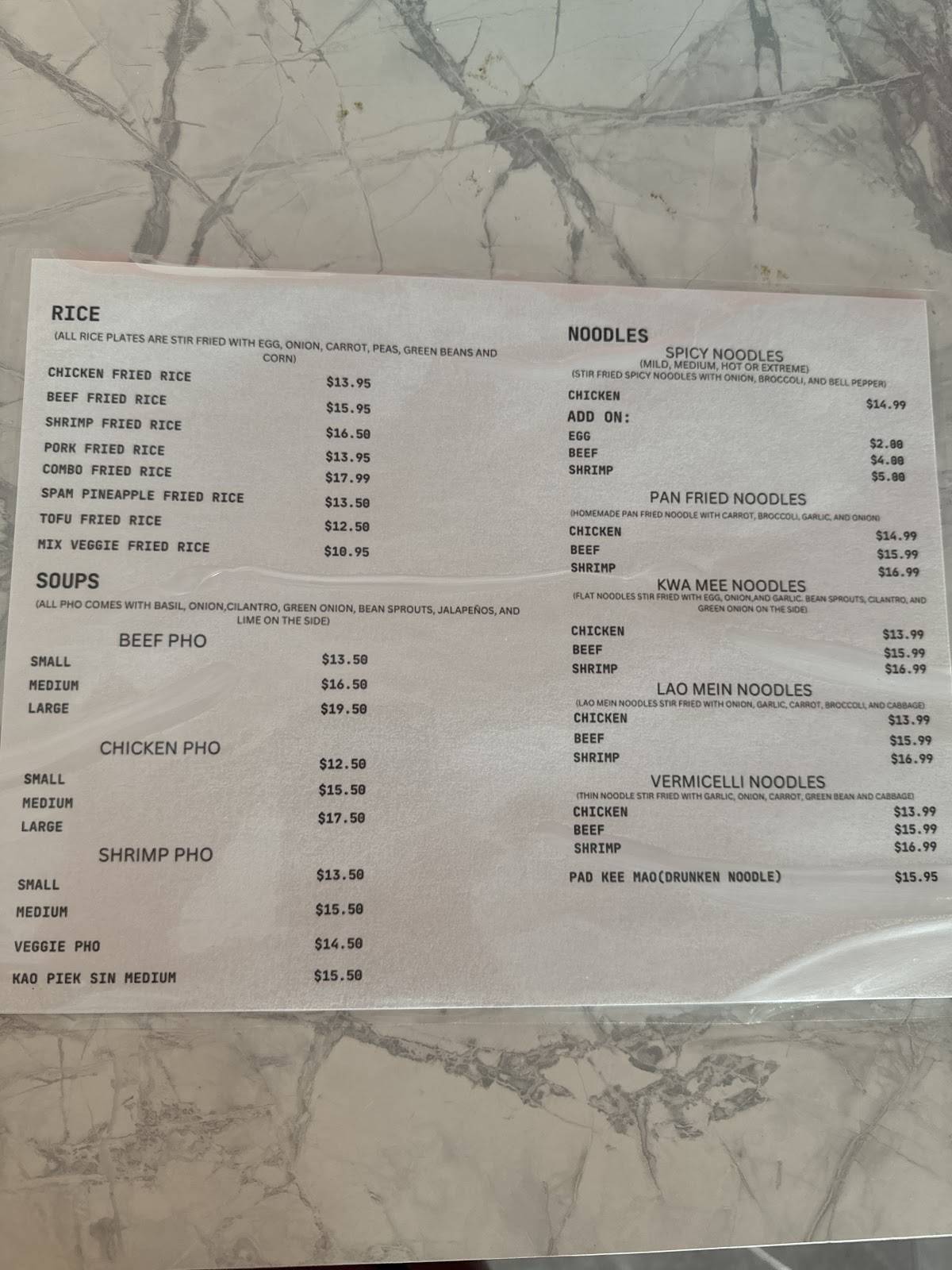 Menu at A Taste Of Laos restaurant, Hewitt