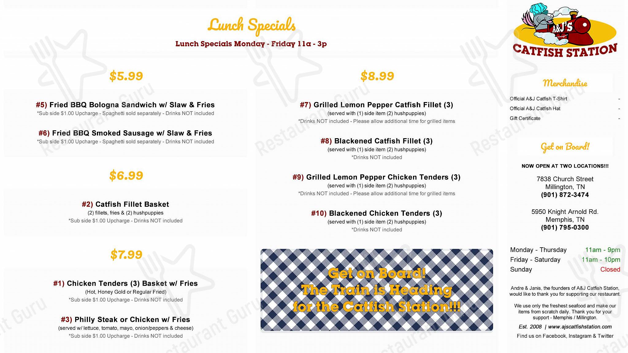 Menu at A & J's Catfish Station Memphis restaurant, Memphis, Knight ...