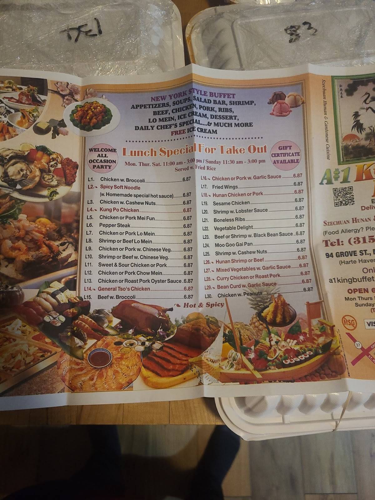 Menu at A1 Kings Buffet restaurant, Massena