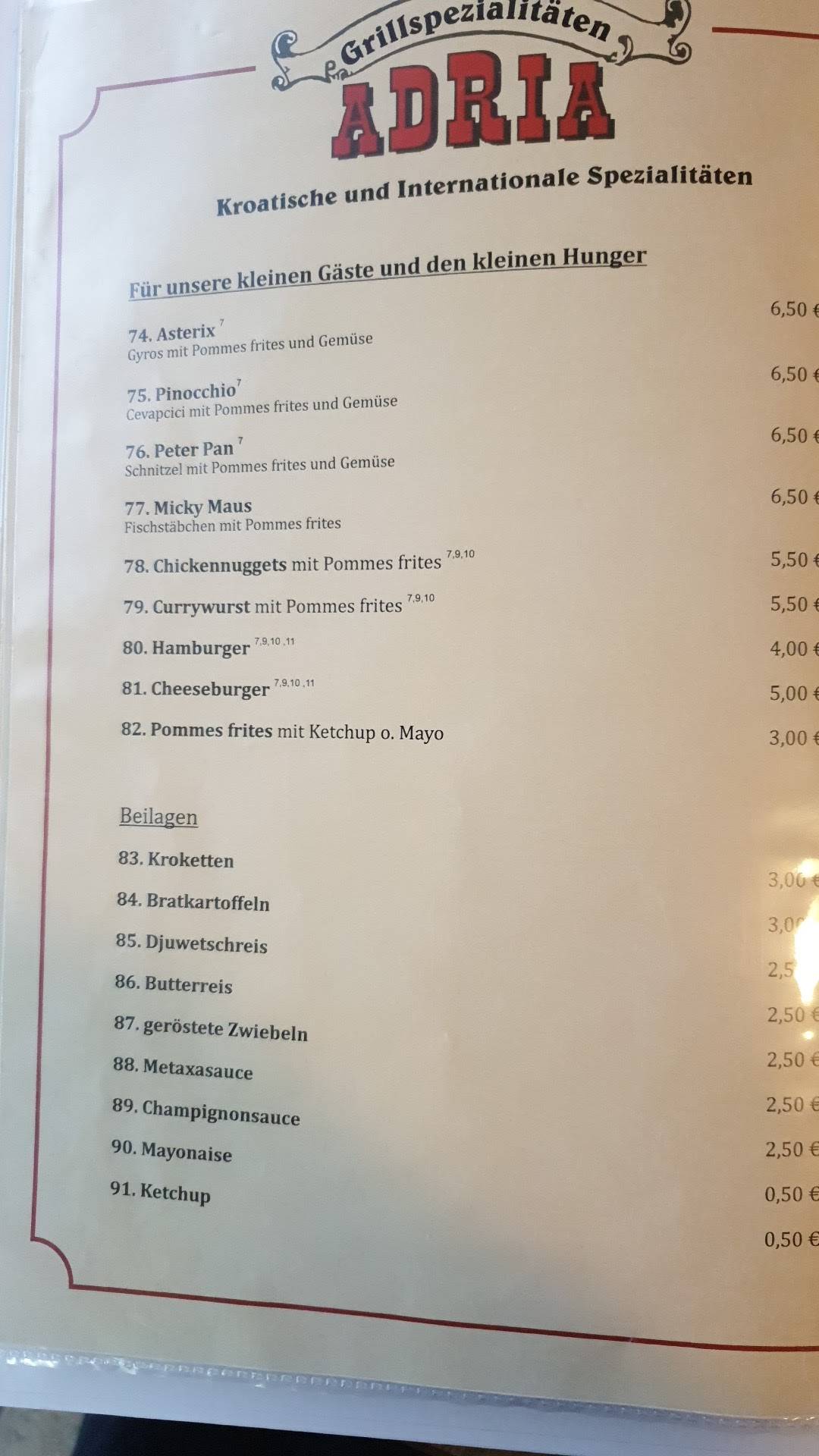 Carta de barbacoa ADRIA Grill, Braunlage