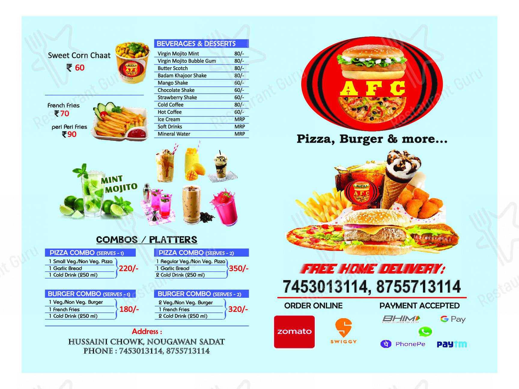 Menu at AFC Naugawan, Naugawan Sadat