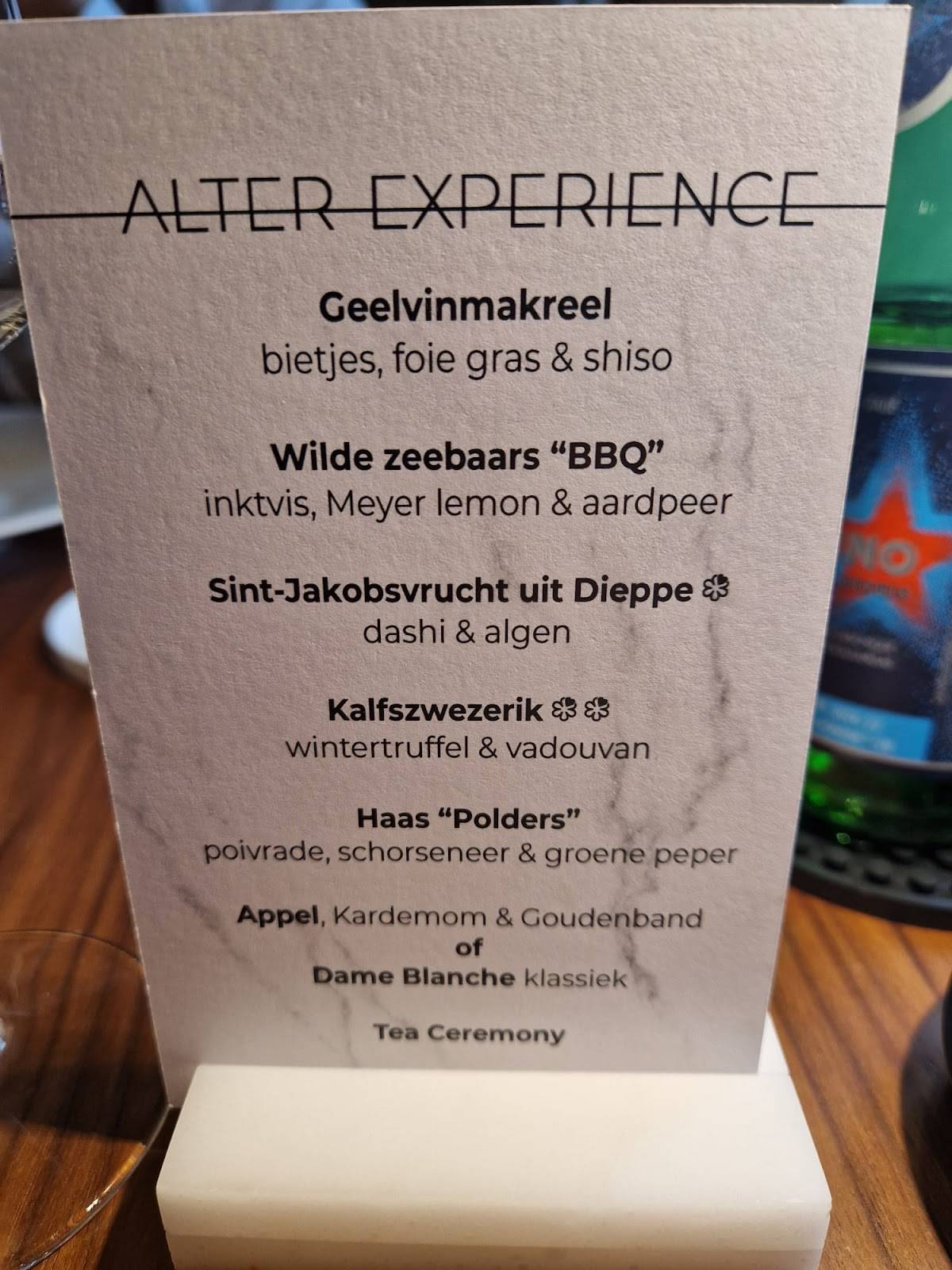 Menu at ALTER, Tongeren