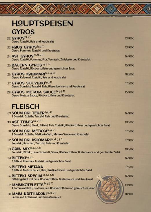 Speisekarte von AST Restaurant, Tiefenbach