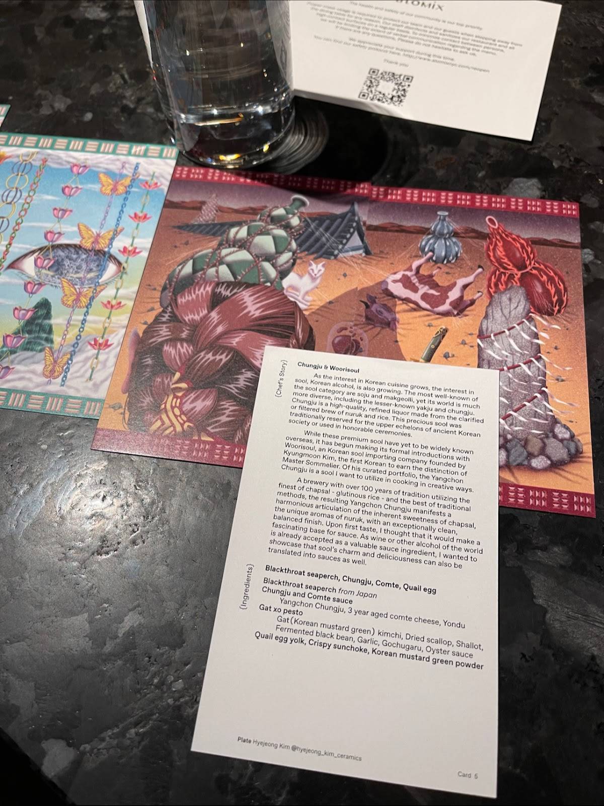 Menu at ATOMIX restaurant, New York City