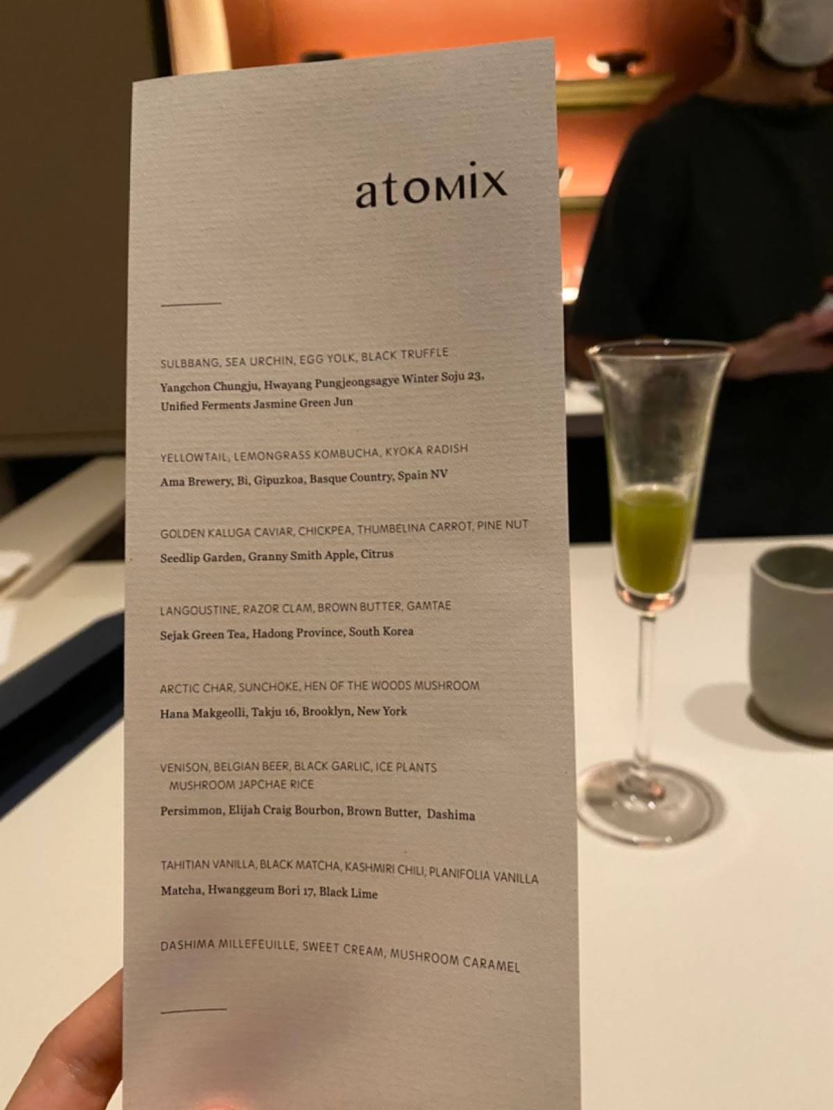 Menu at ATOMIX restaurant, New York City