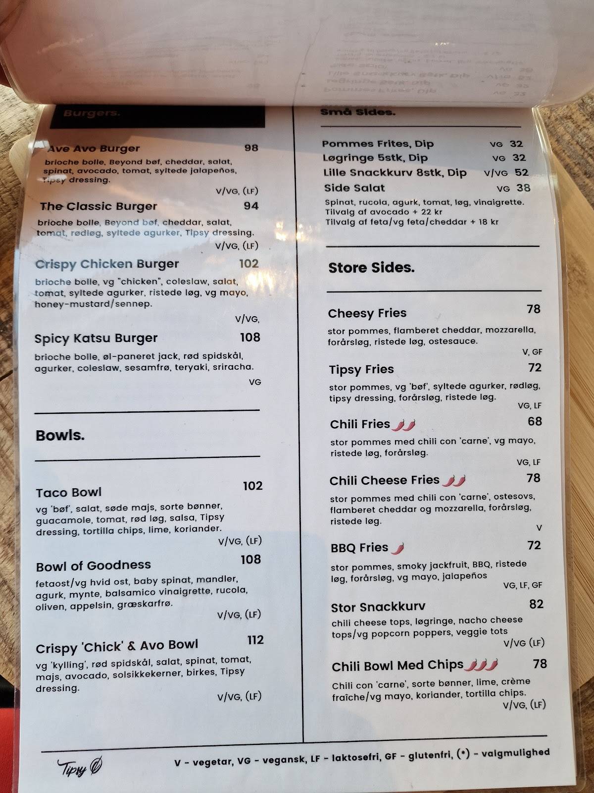 Menu at Tipsy Ø restaurant, Aarhus