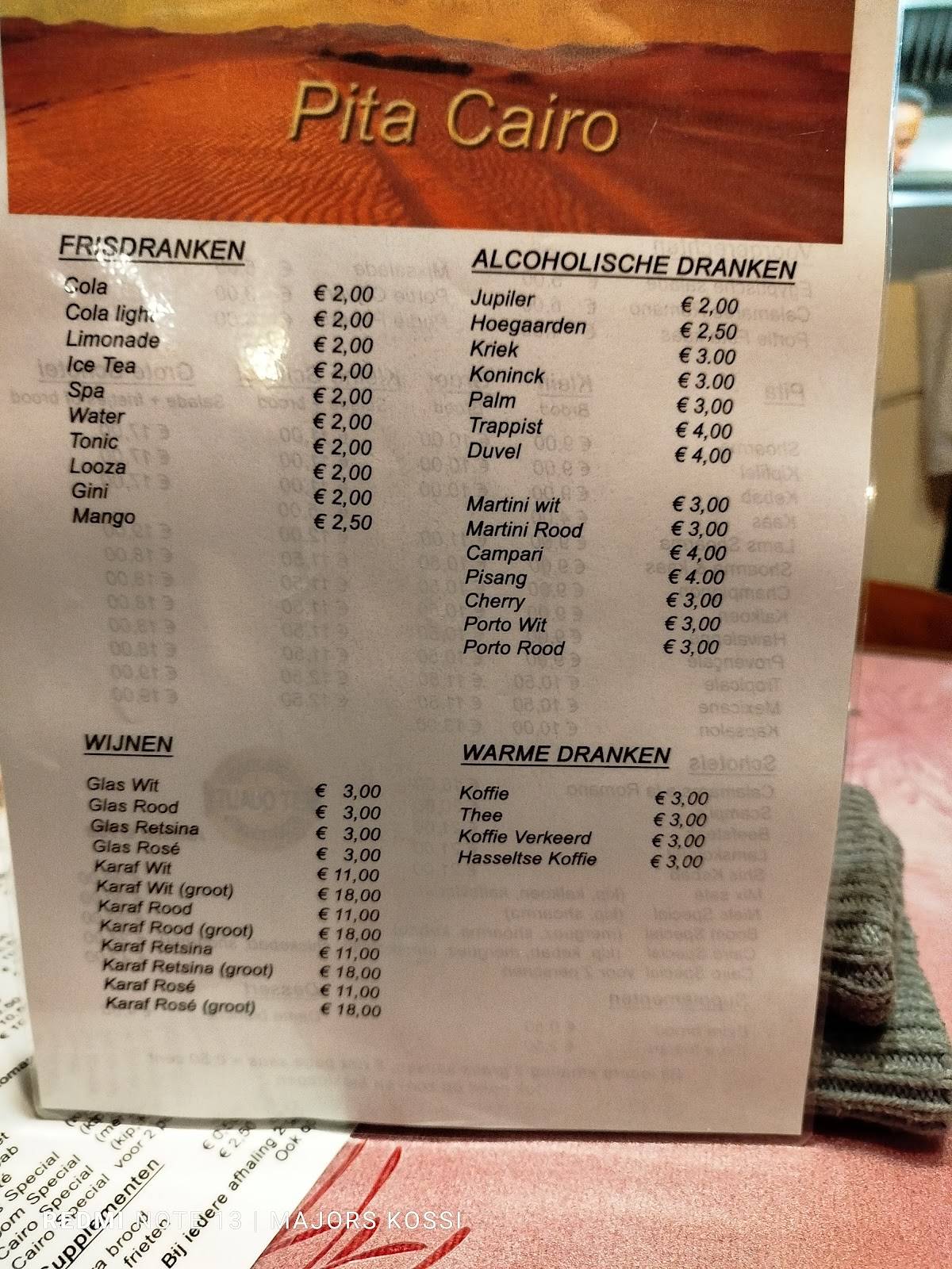 Menu at Pita Cairo 2, Rumst