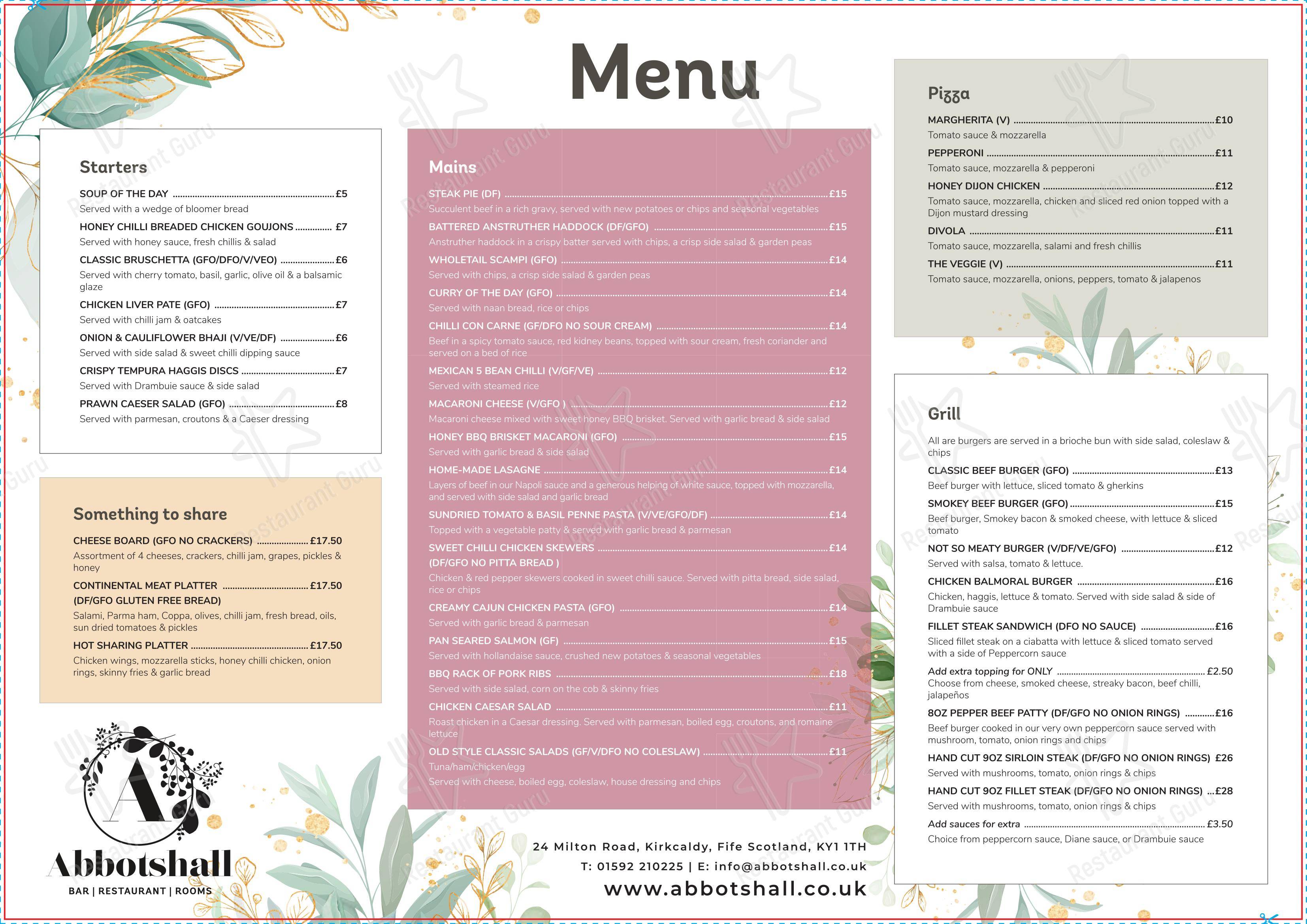 Menu at Abbotshall pub & bar, Kirkcaldy