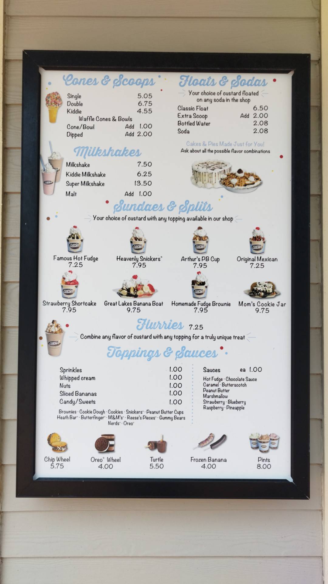 Menu at Abbott's Frozen Custard desserts, Rochester, Lake Ave
