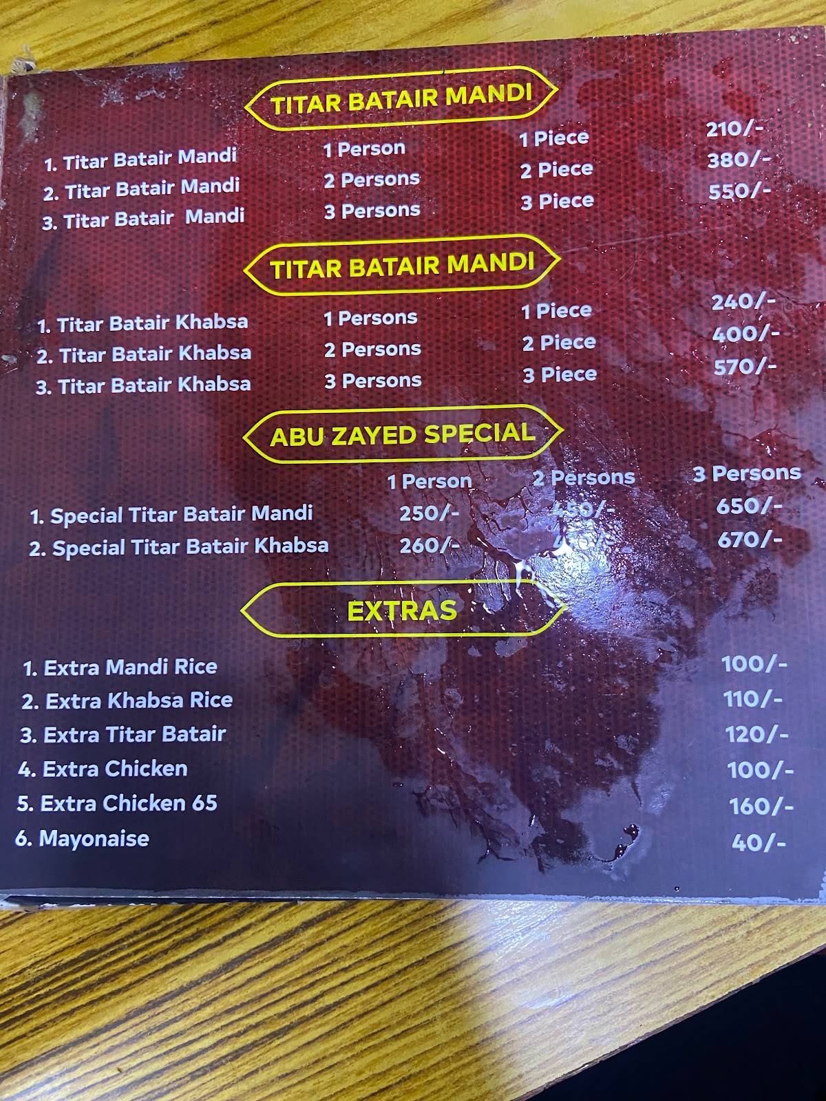 Menu at Abu Zayed Bait Al Mandi, Hyderabad, 1st floor