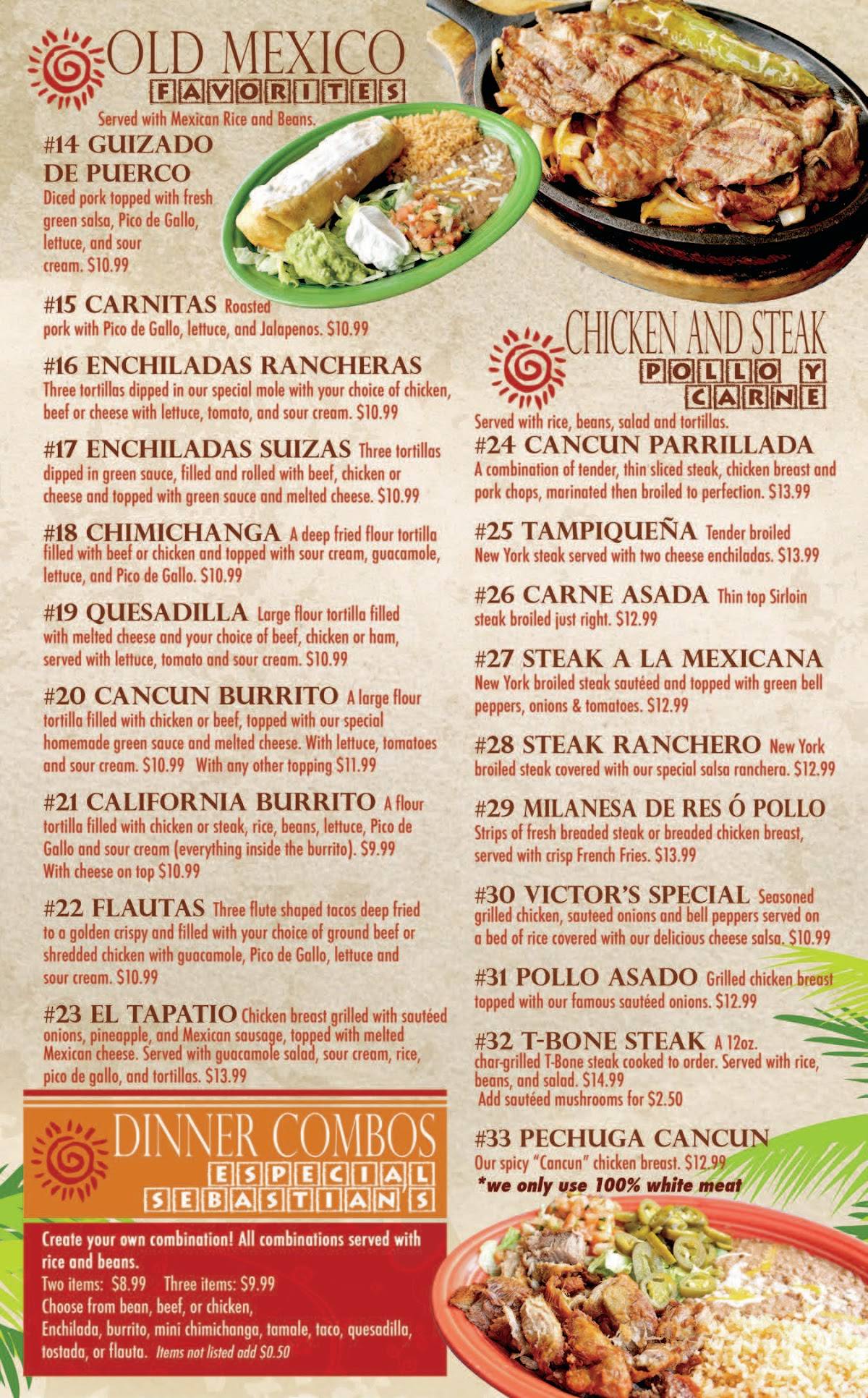 Menu at Cancun Mexican Restaurant, Adrian
