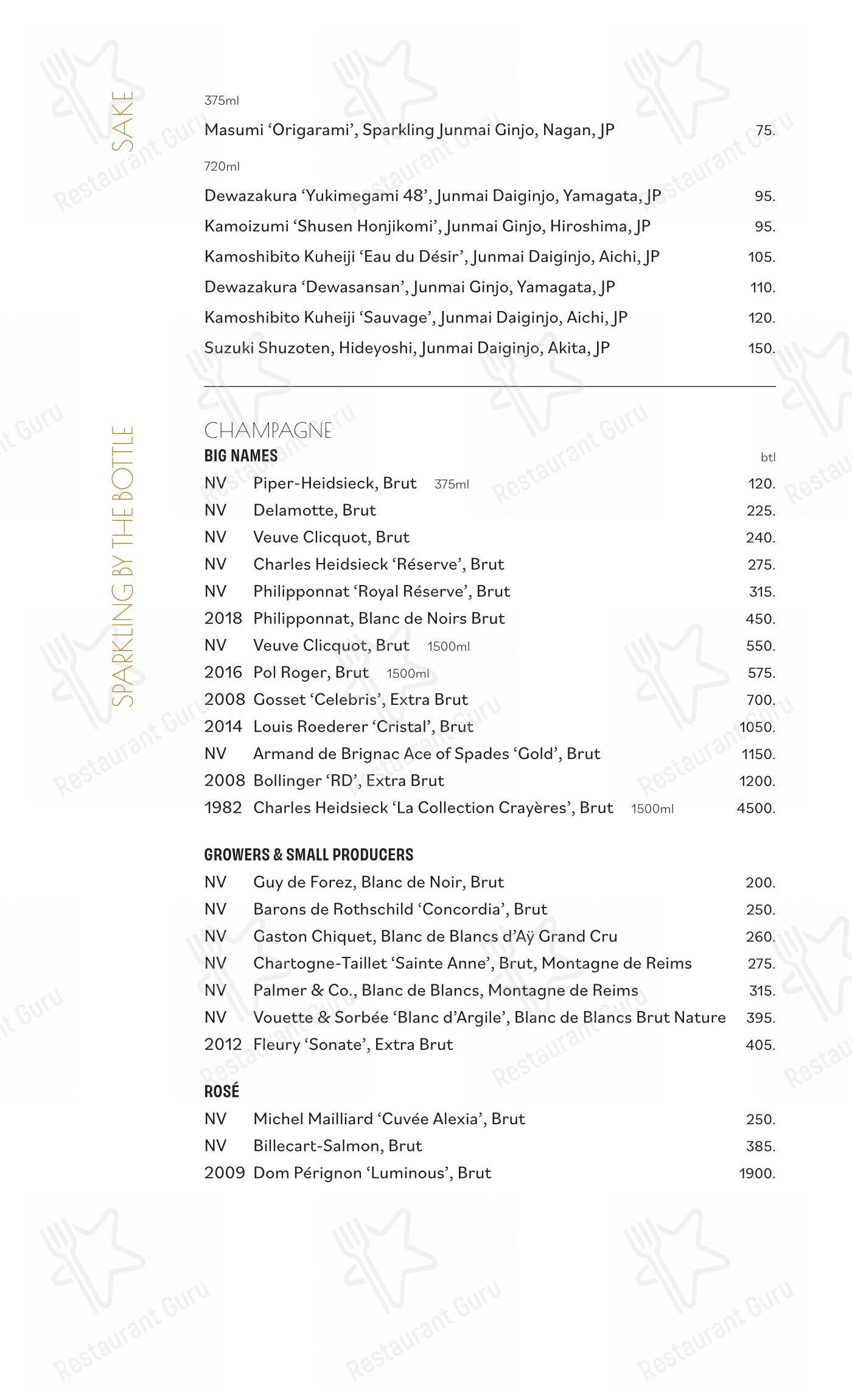 Menu at Aera restaurant, Toronto