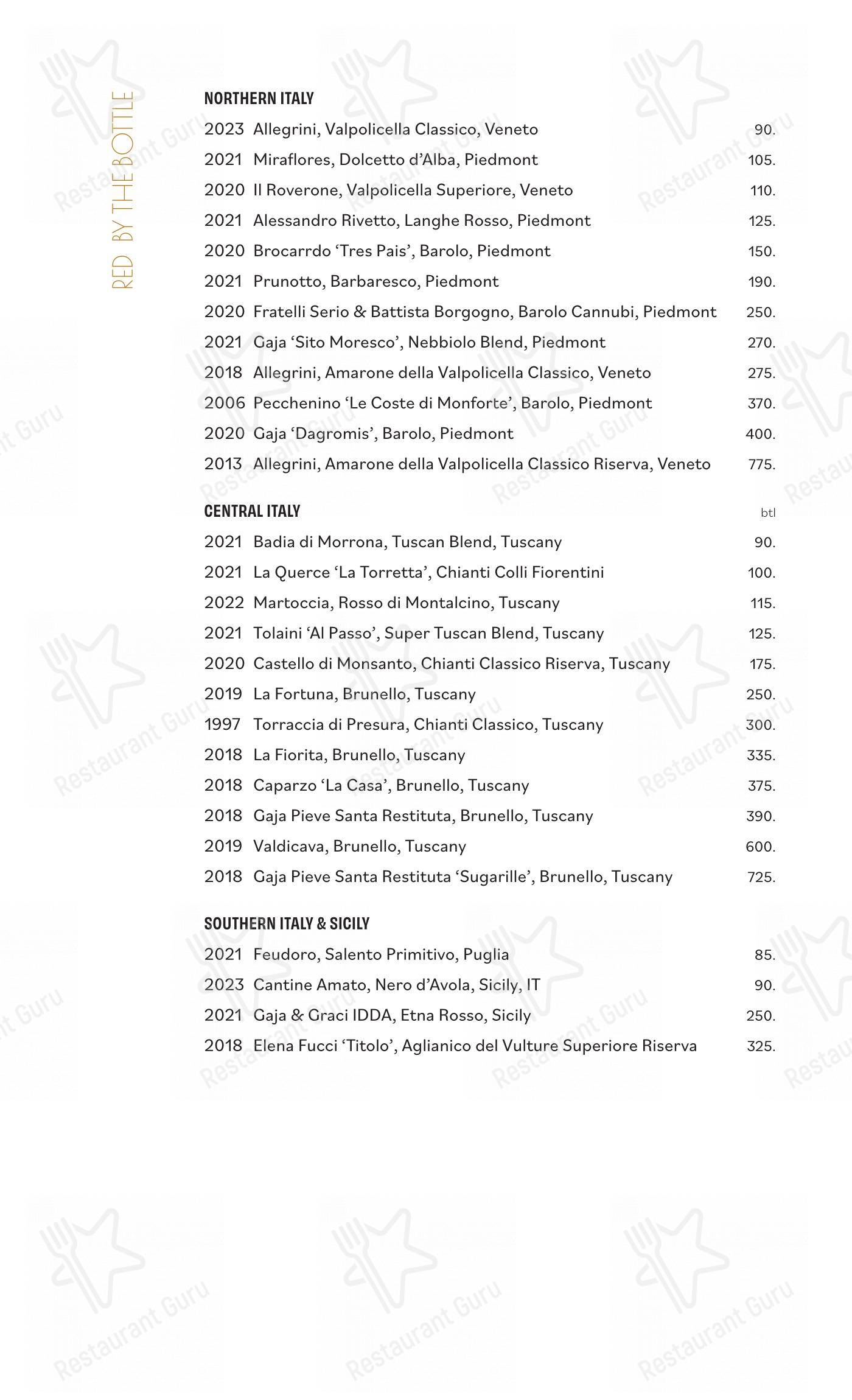 Menu at Aera restaurant, Toronto