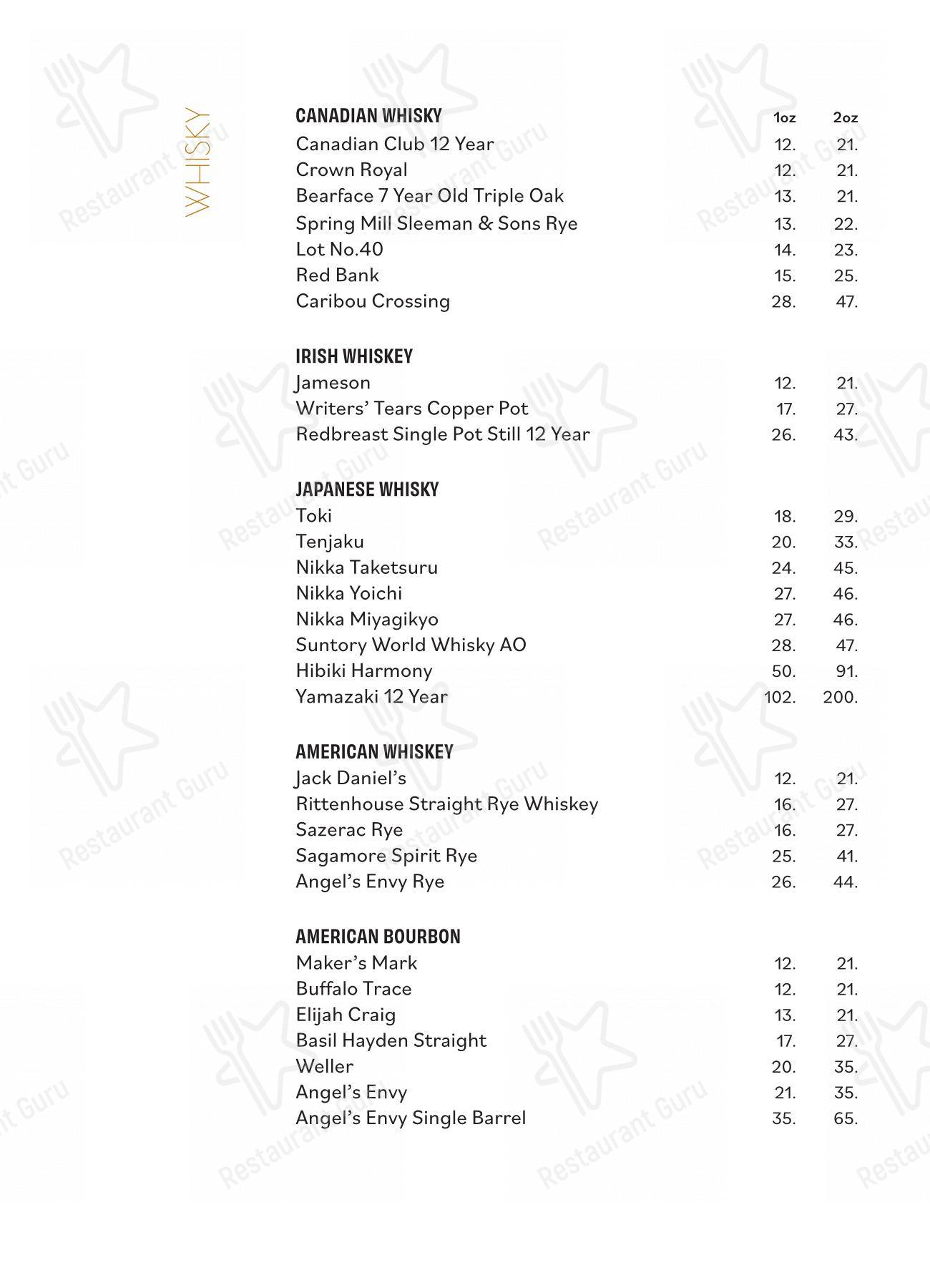 Menu at Aera restaurant, Toronto