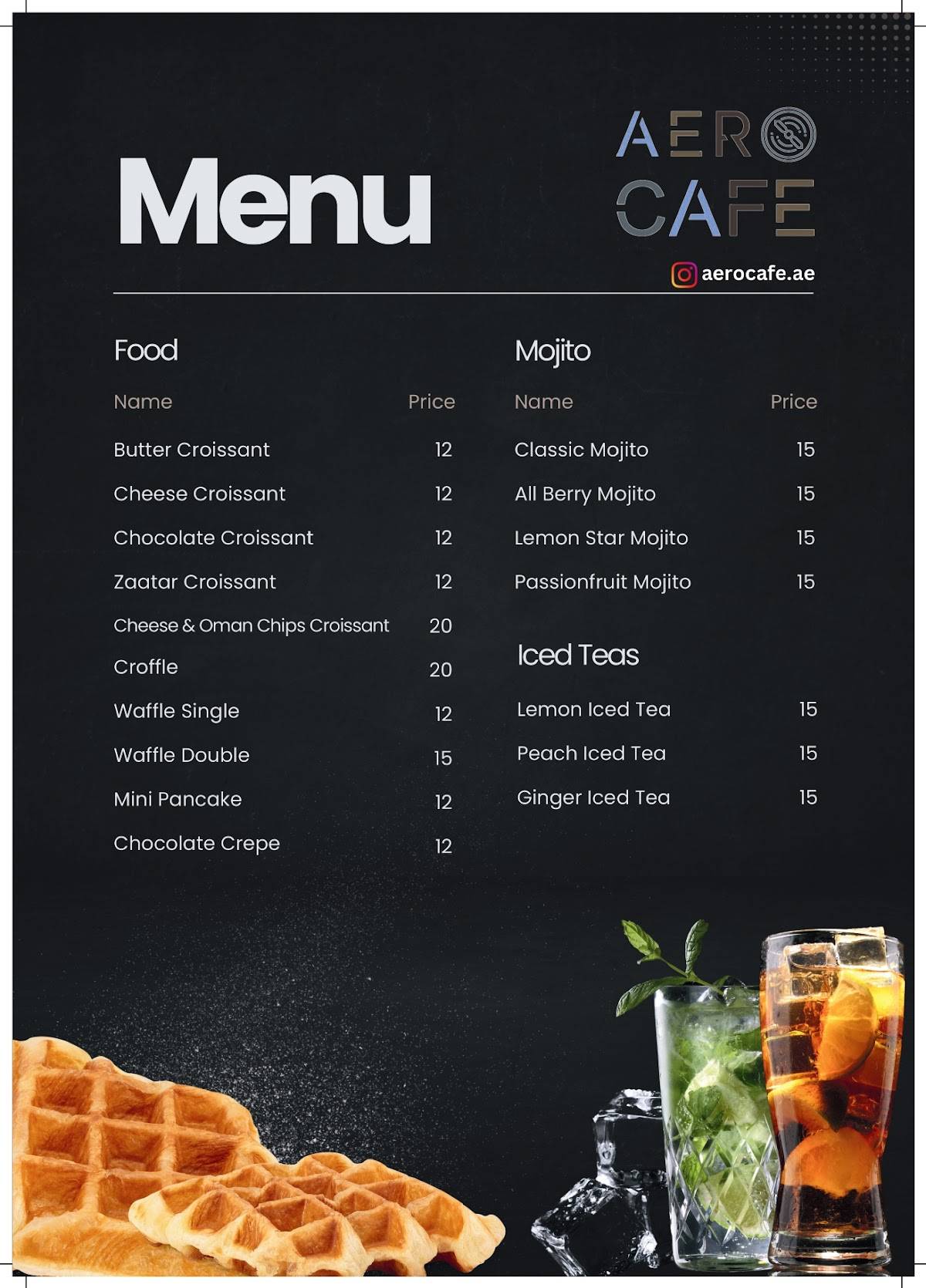 Menu at Aero Cafe Coffee Shop, UAE