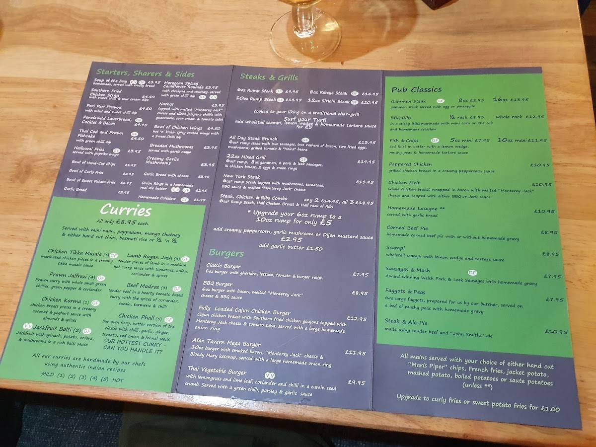 Menu at Afan Tavern pub & bar, Port Talbot
