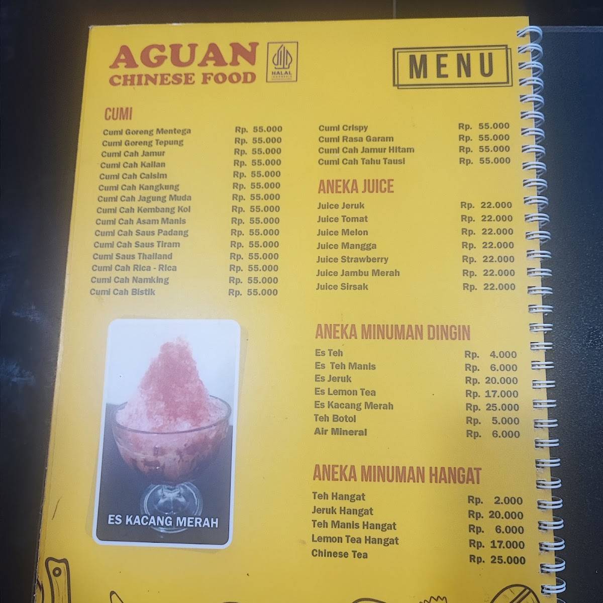 Menu at Aguan Chinese Food restaurant, Bogor, Kompleks IPB Baranangsiang 4